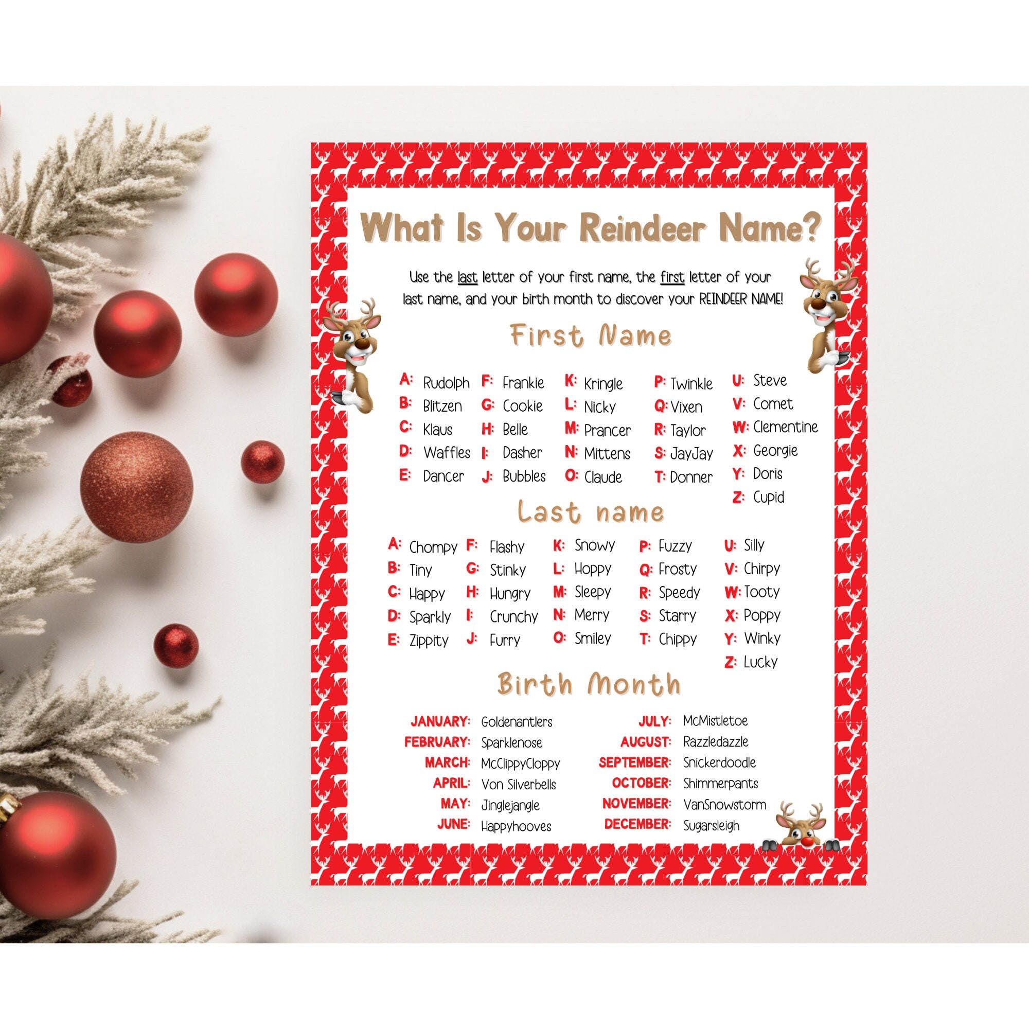 What’s Your Reindeer Name Game, Office Party Games Reindeer Names, What ...