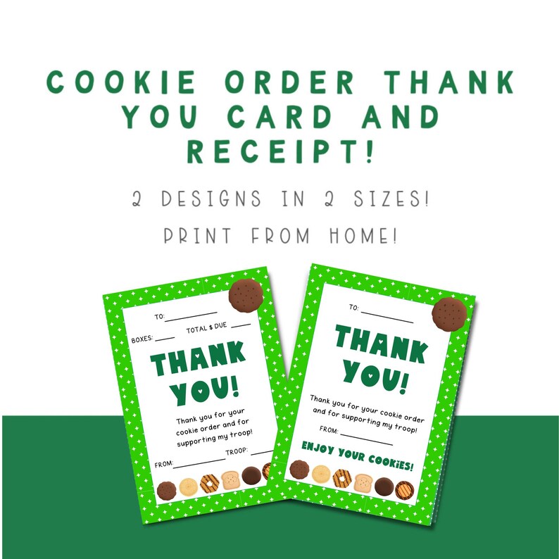 Girl Scout Cookie Thank You Cards: Printable Receipt Tags (PDF) - Etsy