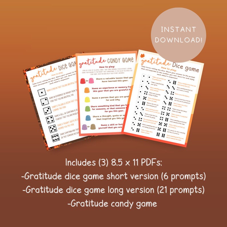 Thanksgiving Gratitude Dice Game Bundle: Fall Party Activity (PDF) - Etsy