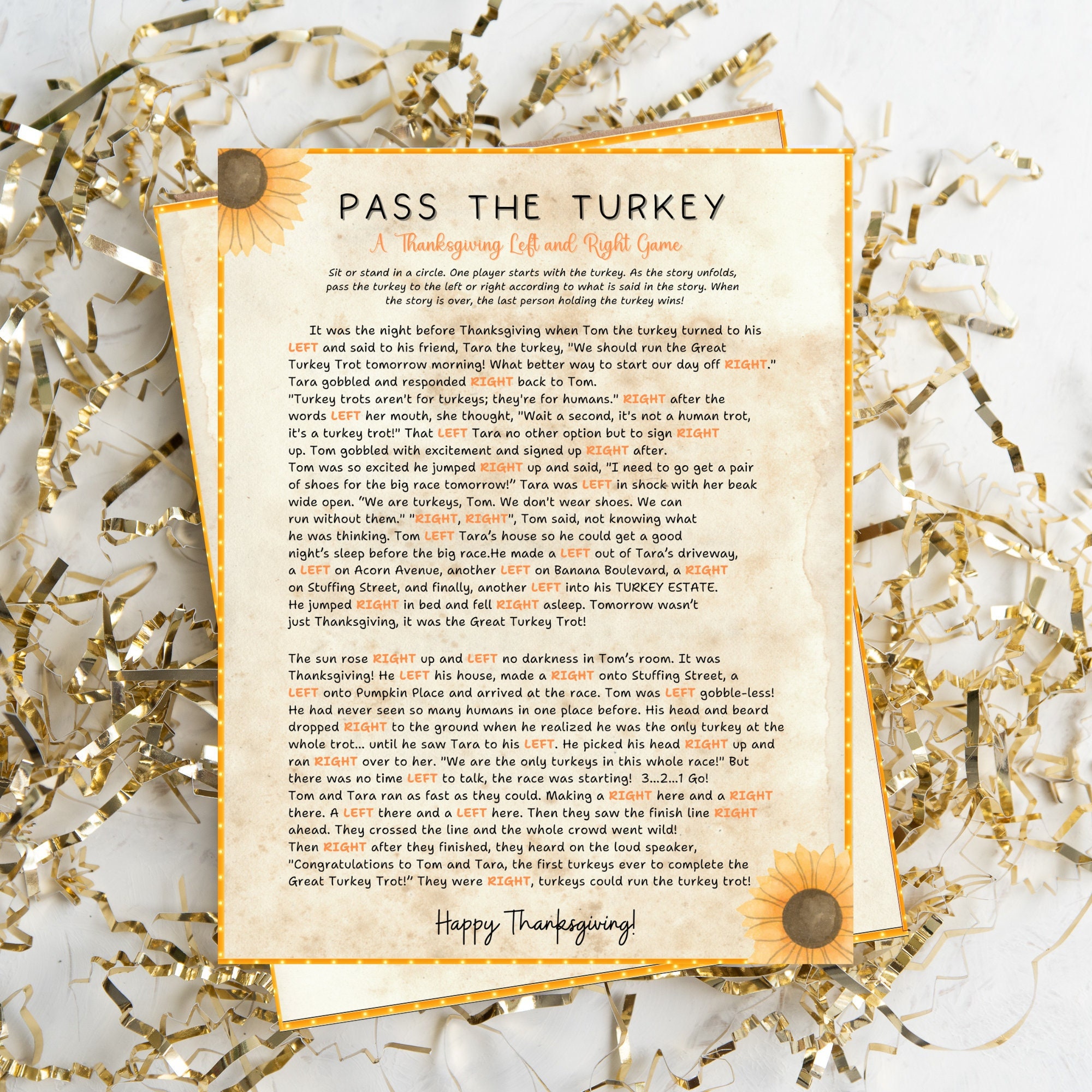 Left Right Game, Pass the Turkey Printable Fall Game, Autumn Family ...
