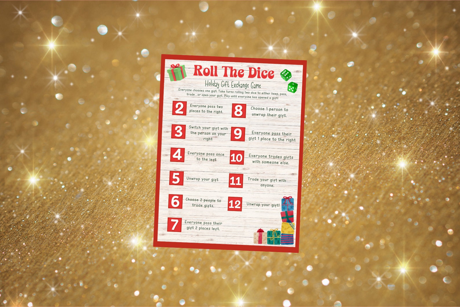 Roll the Dice Game, Holiday Gift Exchange Game, White Elephant ...