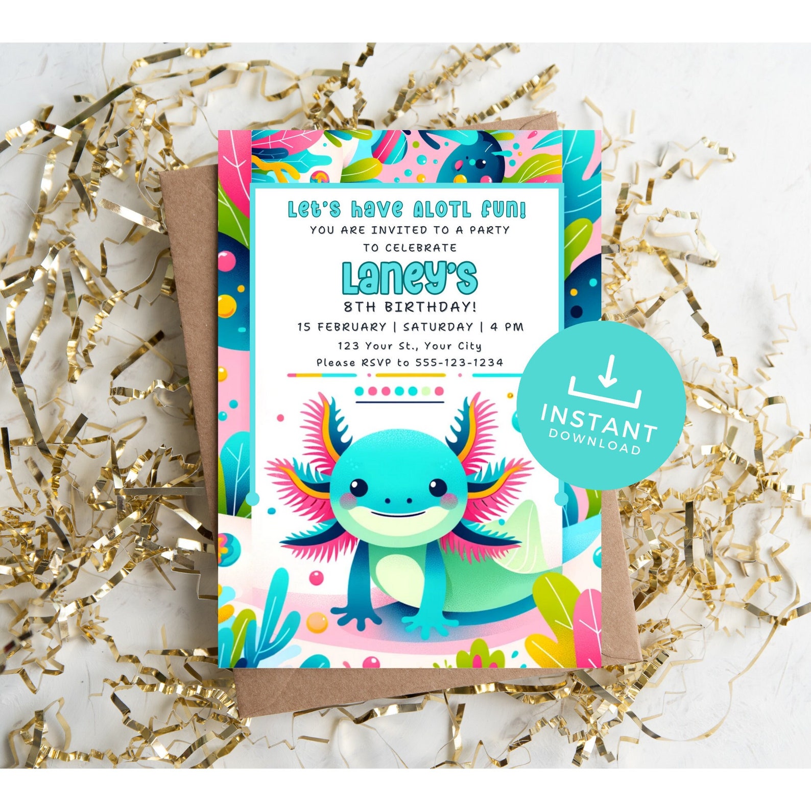 Axolotl Party Invitation, Axolotl Editable Birthday Invites, Axolotl ...