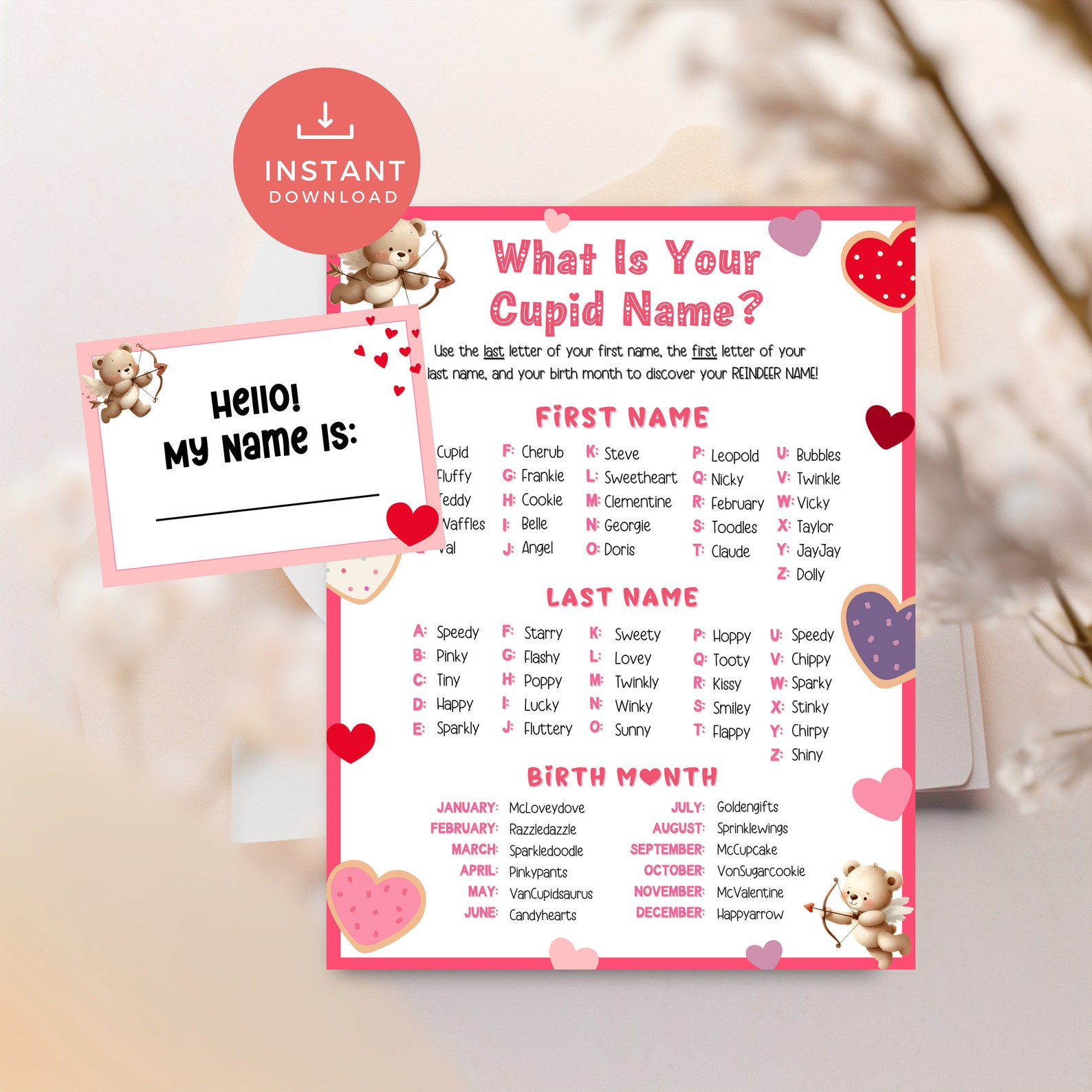 Name Game, What’s Your Cupid Name Game, Valentine’s Day Games for Kids ...