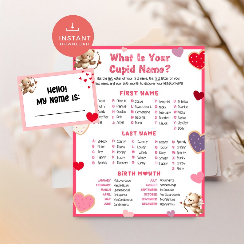 Name Game, What’s Your Cupid Name Game, Valentine’s Day Games for Kids ...