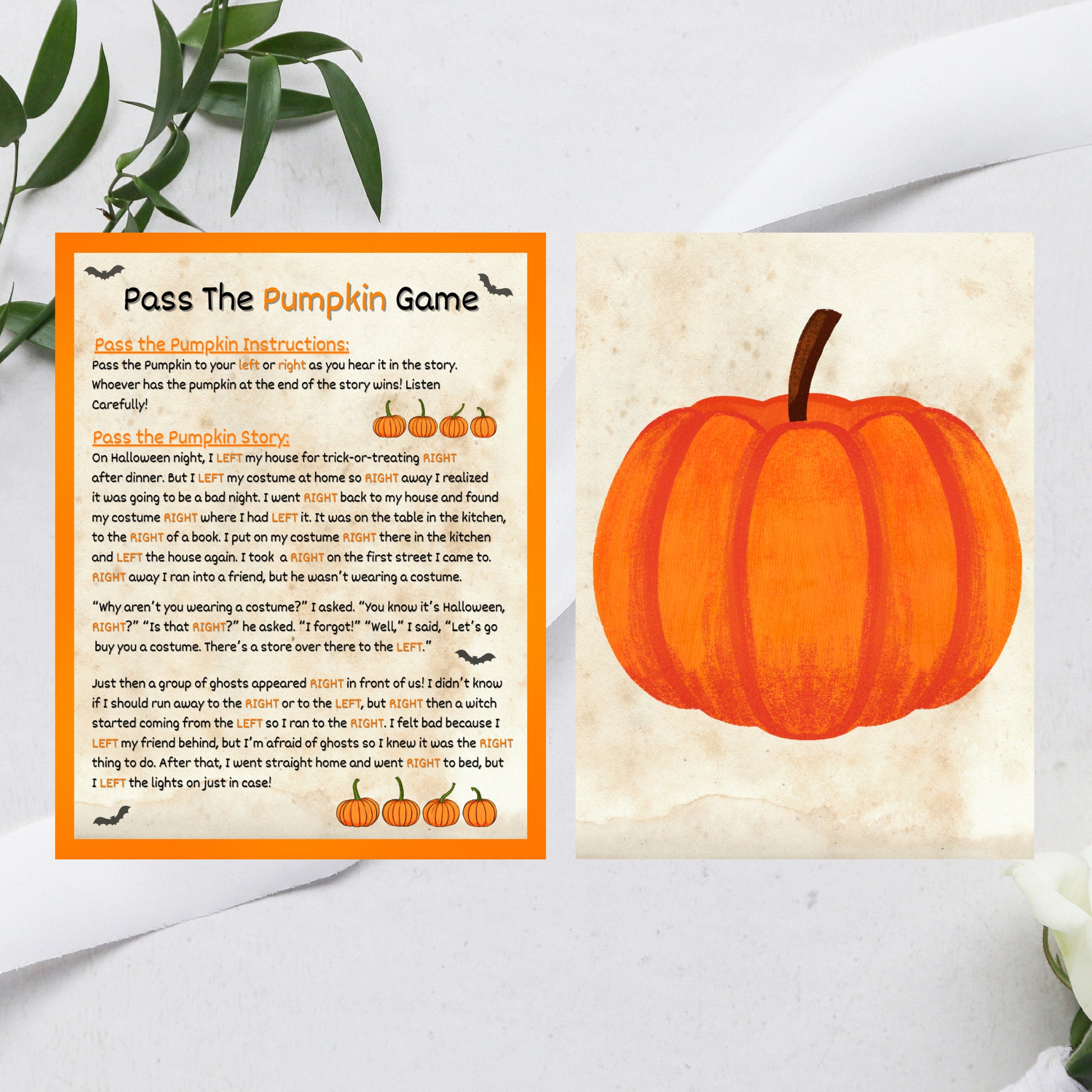 Pass the Pumpkin Game Halloween Printable, Left Right Game, Halloween ...