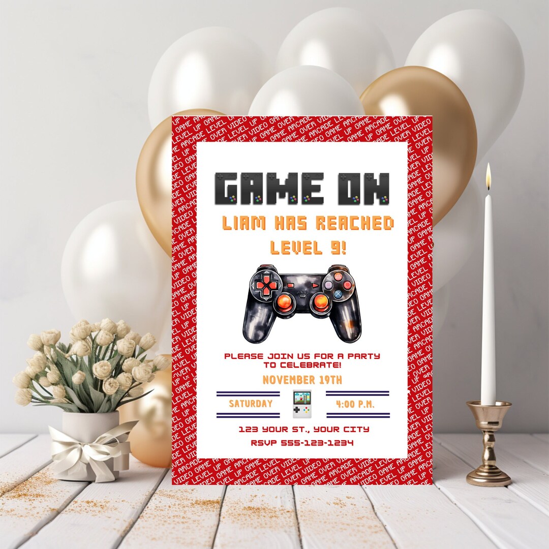Gaming Party Invite, Editable Kids Gamer Birthday Invitation, Printable ...