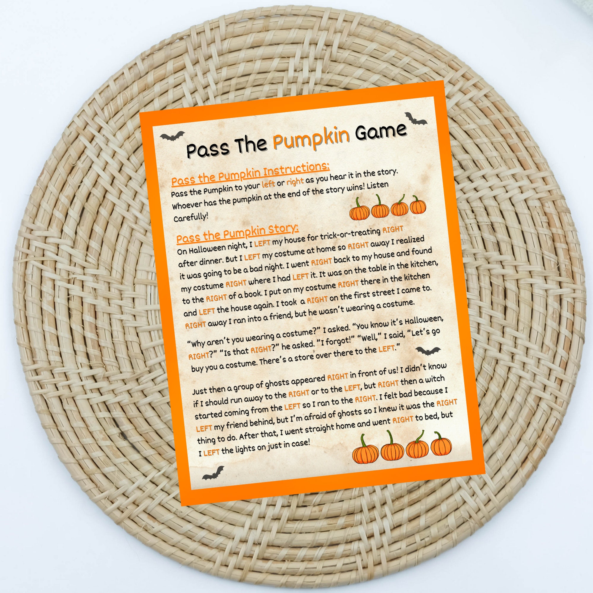 Halloween Pass the Pumpkin Game: Left Right Story (printable) - Etsy