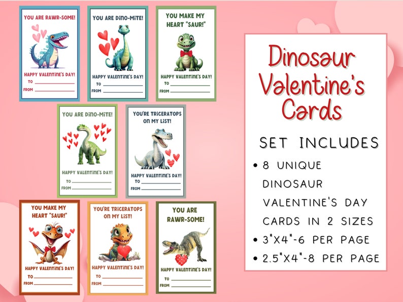 Valentine’s Day Cards for Boys, Printable Dinosaur Valentines Cards ...