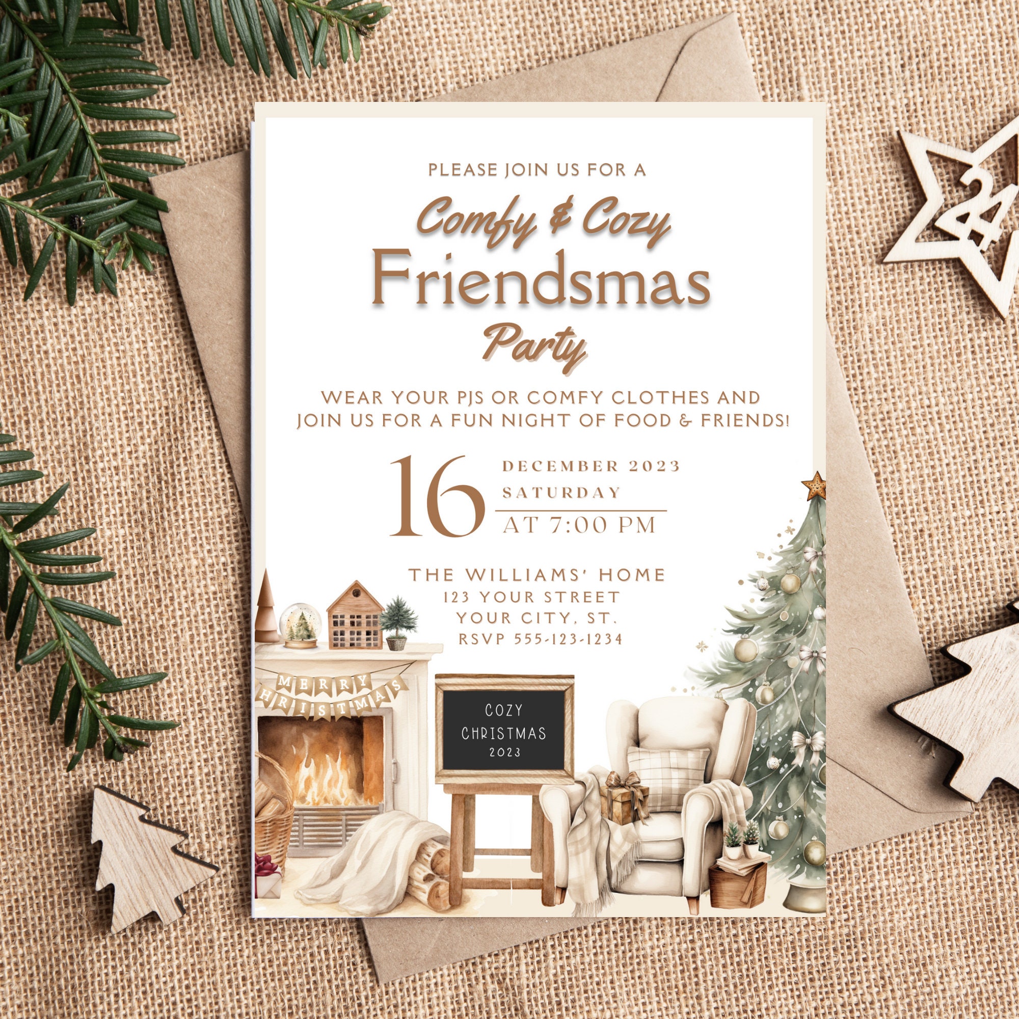 Comfy Cozy Christmas Party Invitation, Adult Christmas Pajama Party ...