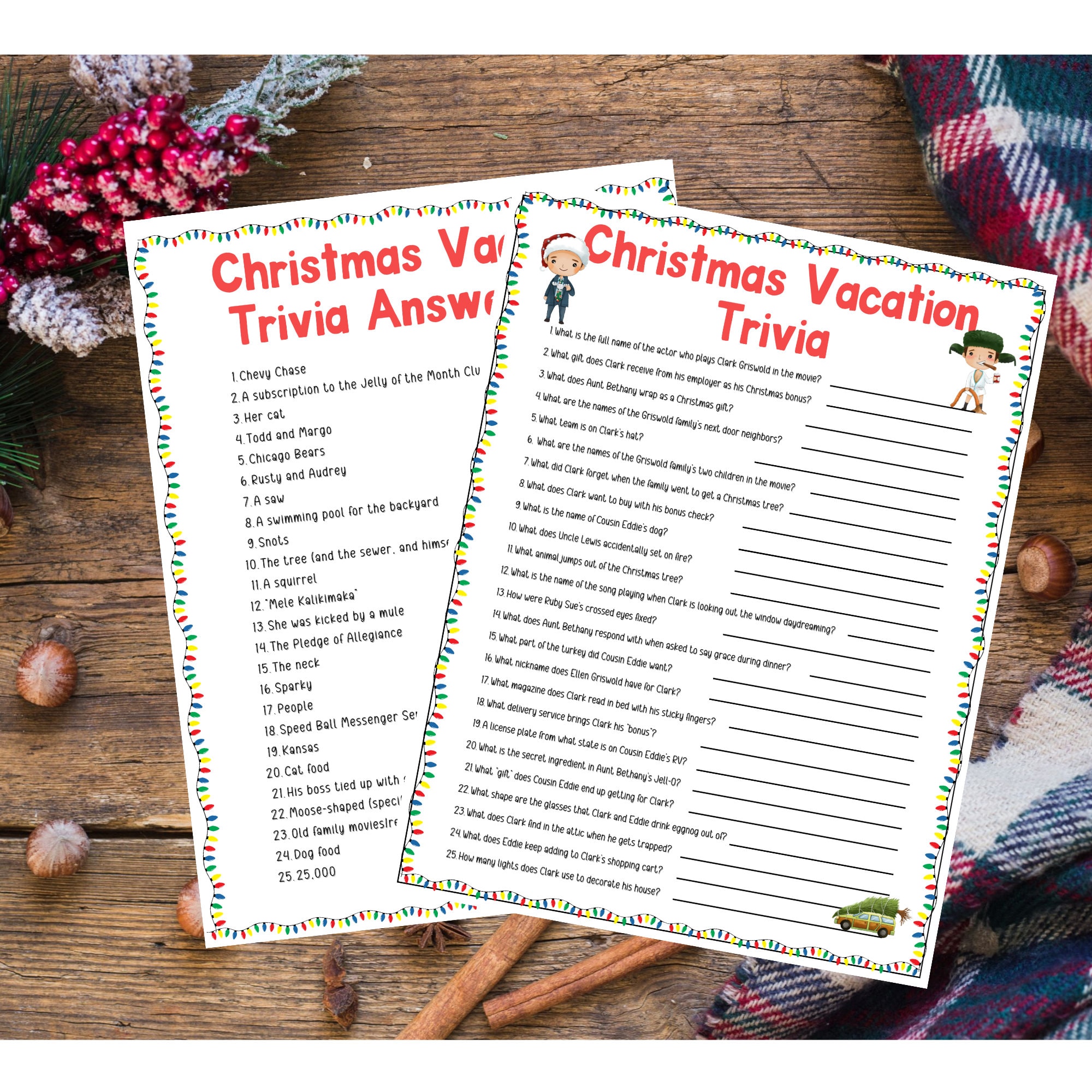 Christmas Vacation Trivia, Holiday Trivia Games Printable, Christmas ...