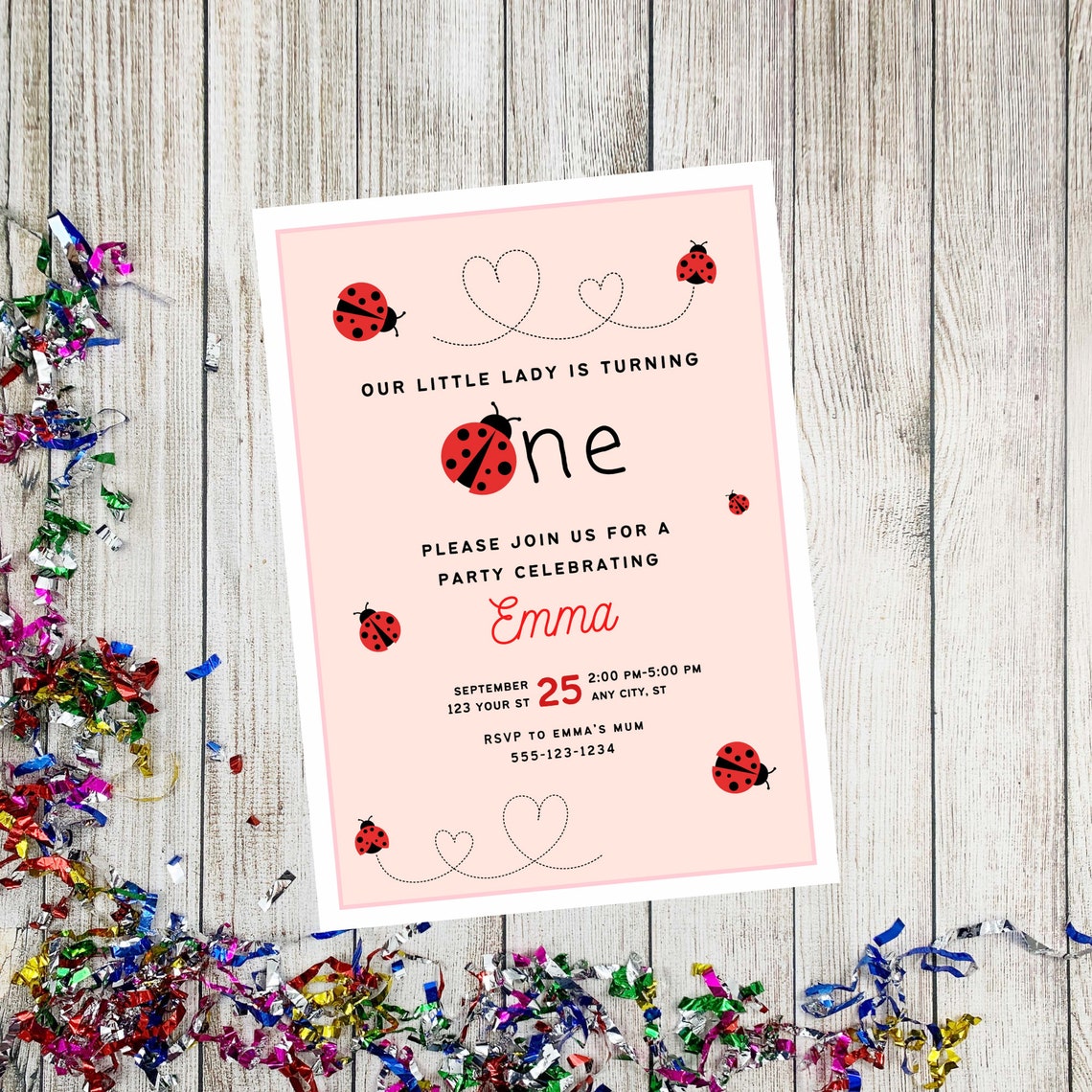 Ladybug Party Invitation, Pink Printable Miraculous Lady Bug Invite for ...