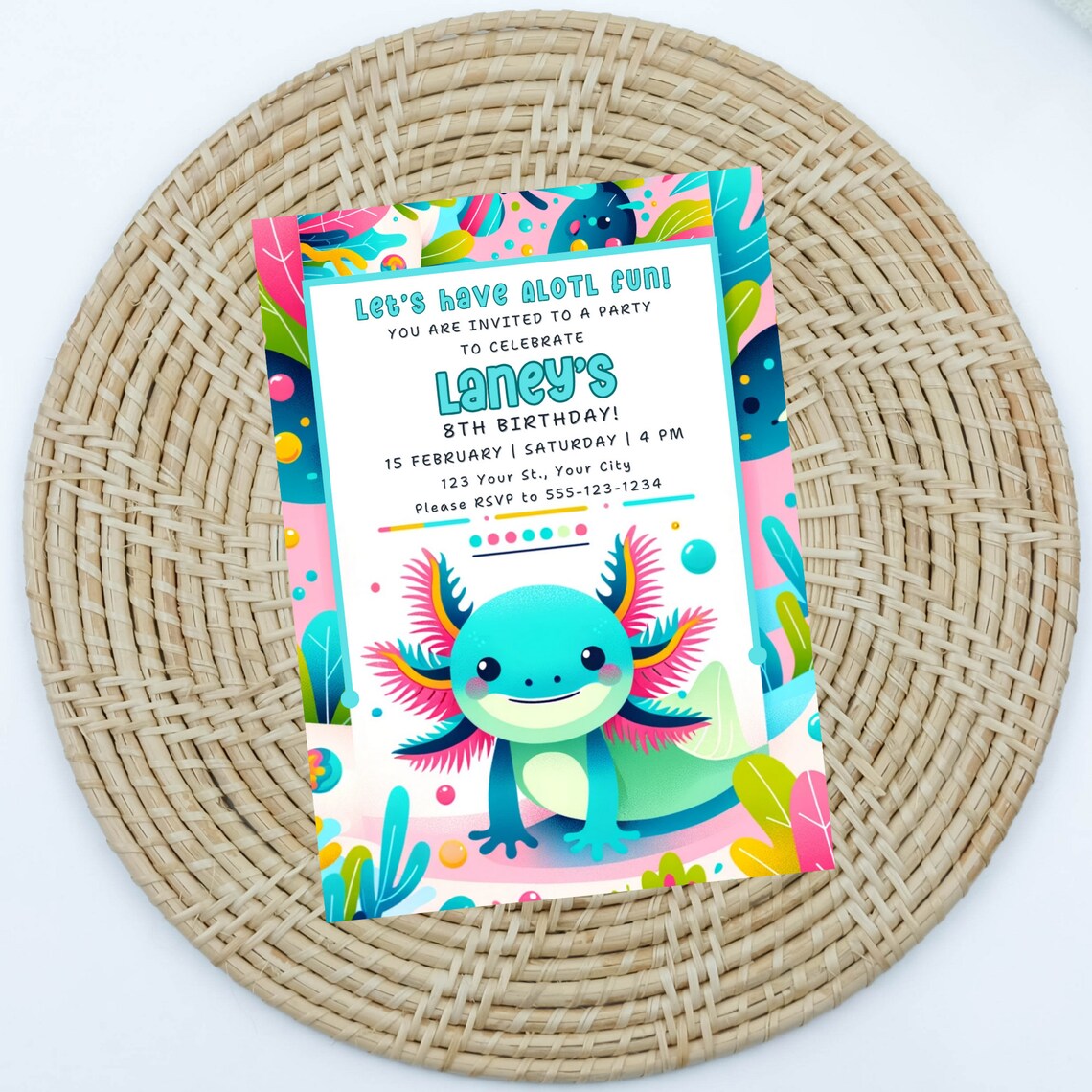 Axolotl Party Invitation, Axolotl Editable Birthday Invites, Axolotl ...