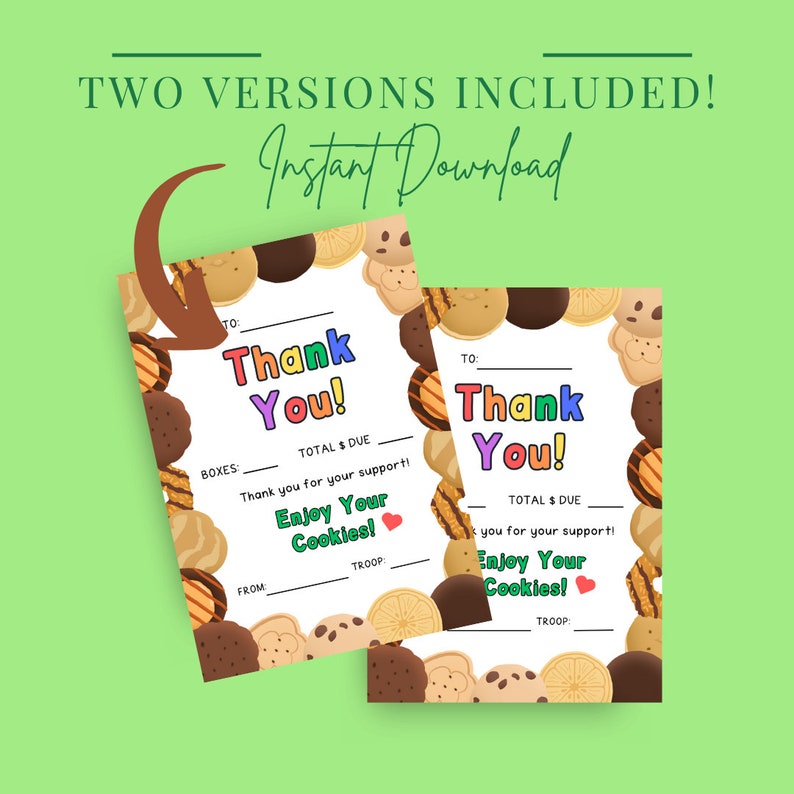 Girl Scout Cookie Thank You Cards: 2024 Receipt (PDF) - Etsy