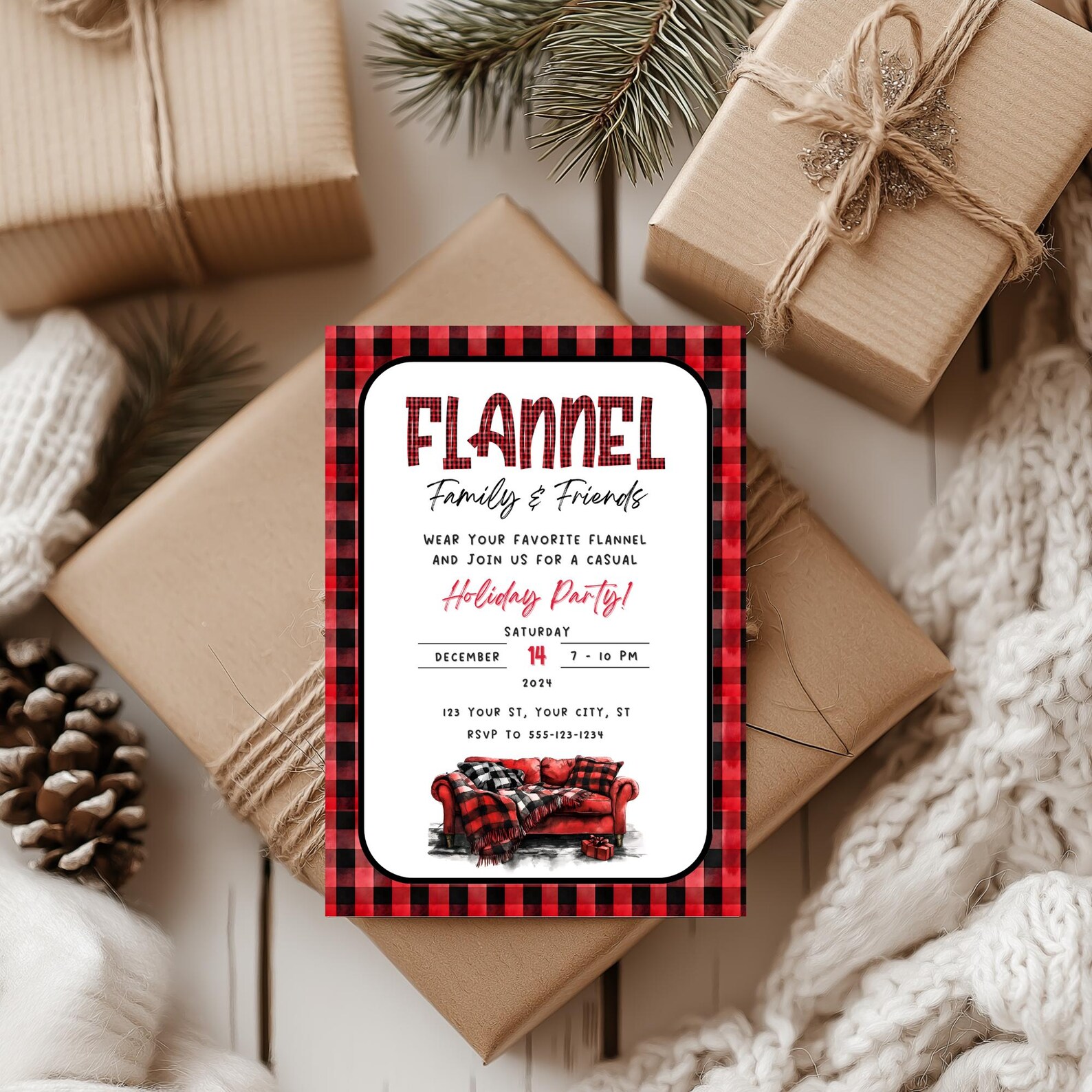 Flannel Holiday Party Invitation: Cozy Friendsgiving Invite (editable ...