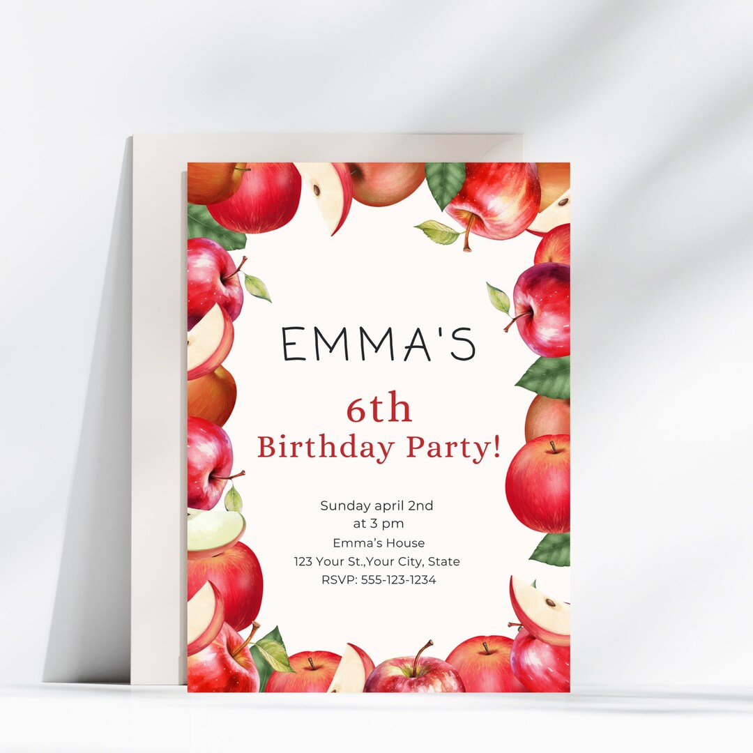 Apple Birthday Invitation: Editable Fall Fruit Party (canva Printable ...