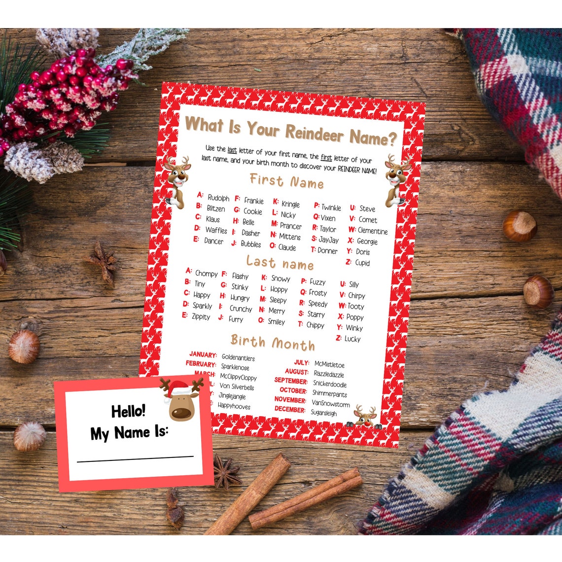 Whats Your Reindeer Name Game Office Party Games Reindeer - Etsy