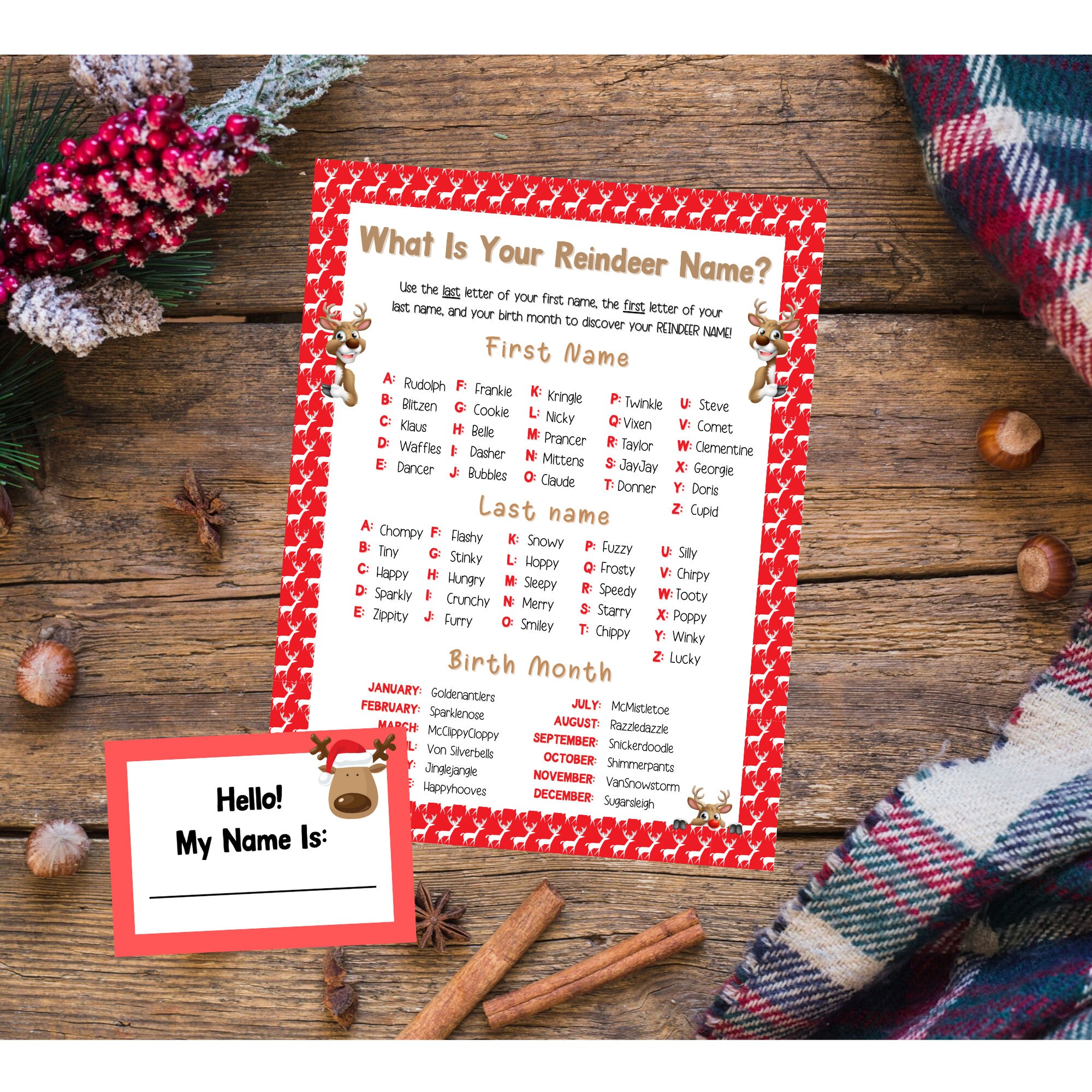 Reindeer Name Game: Printable Christmas Party Activity (PDF) - Etsy