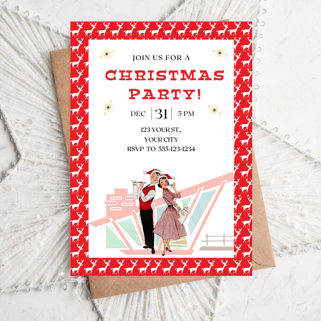 Mid Century Modern Christmas Party Invite Easily Editable - Etsy