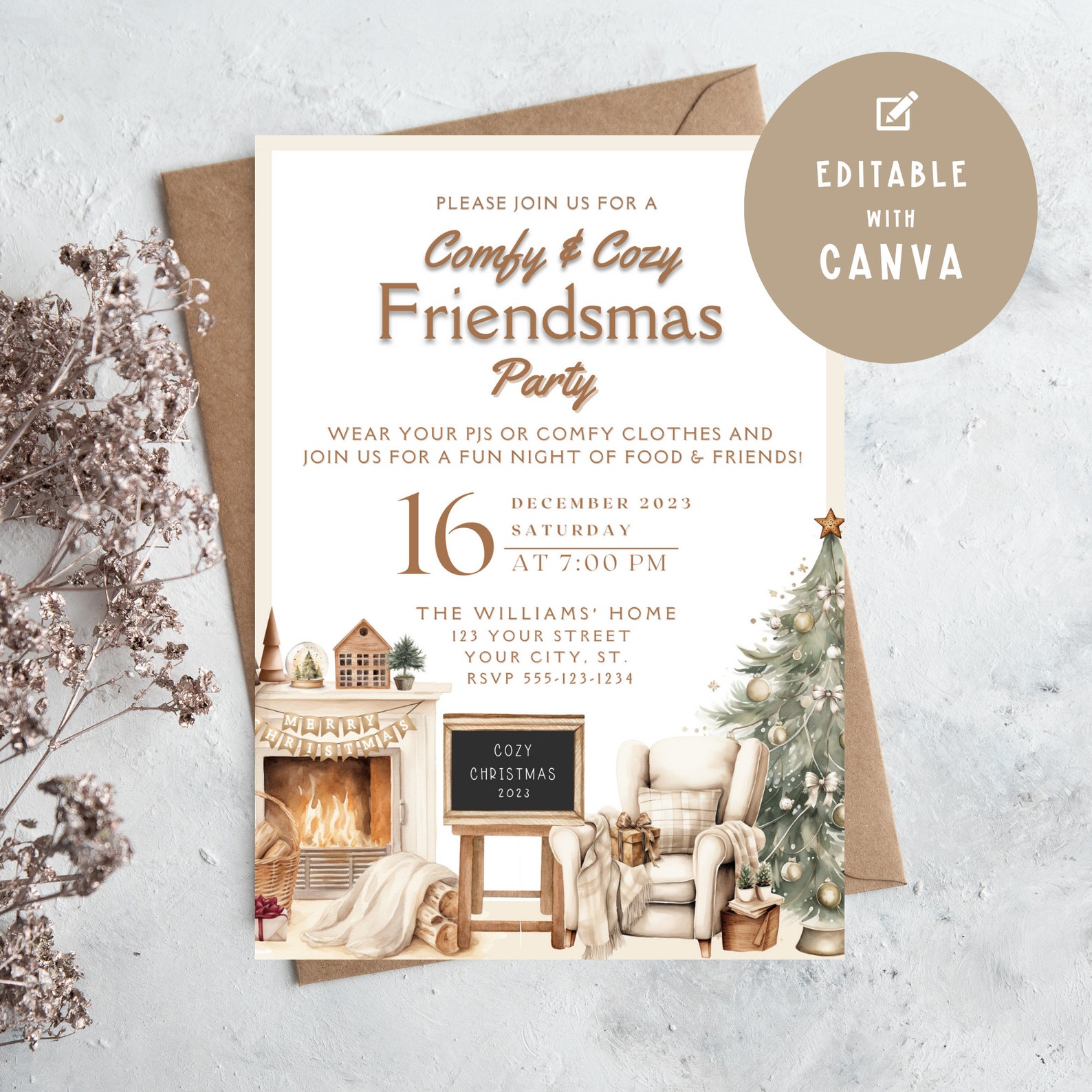 Comfy Cozy Christmas Party Invitation, Adult Christmas Pajama Party ...
