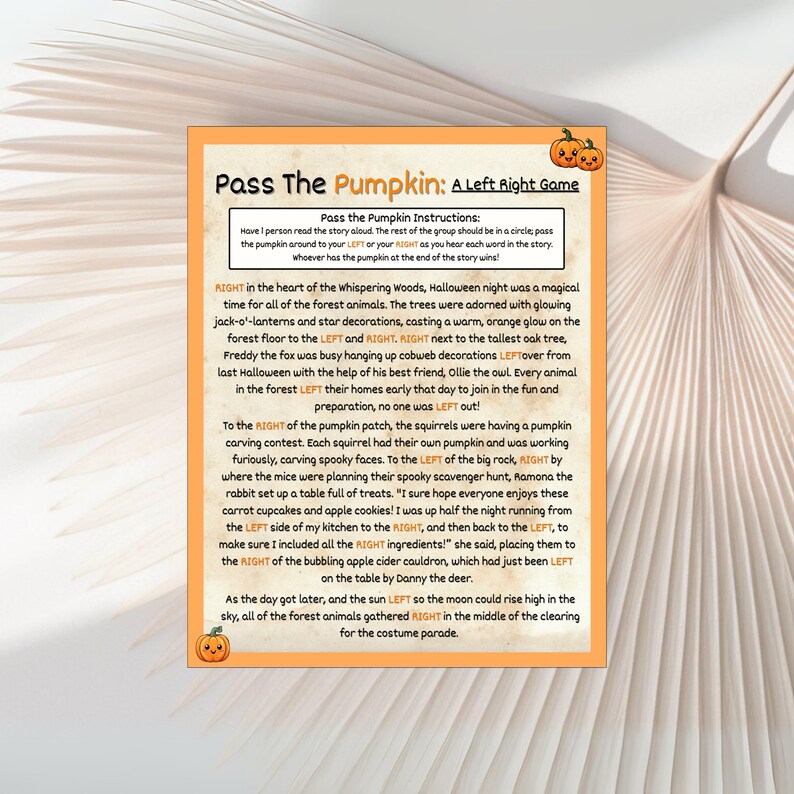 Pass the Pumpkin Halloween Game: Left Right Story (printable PDF) - Etsy