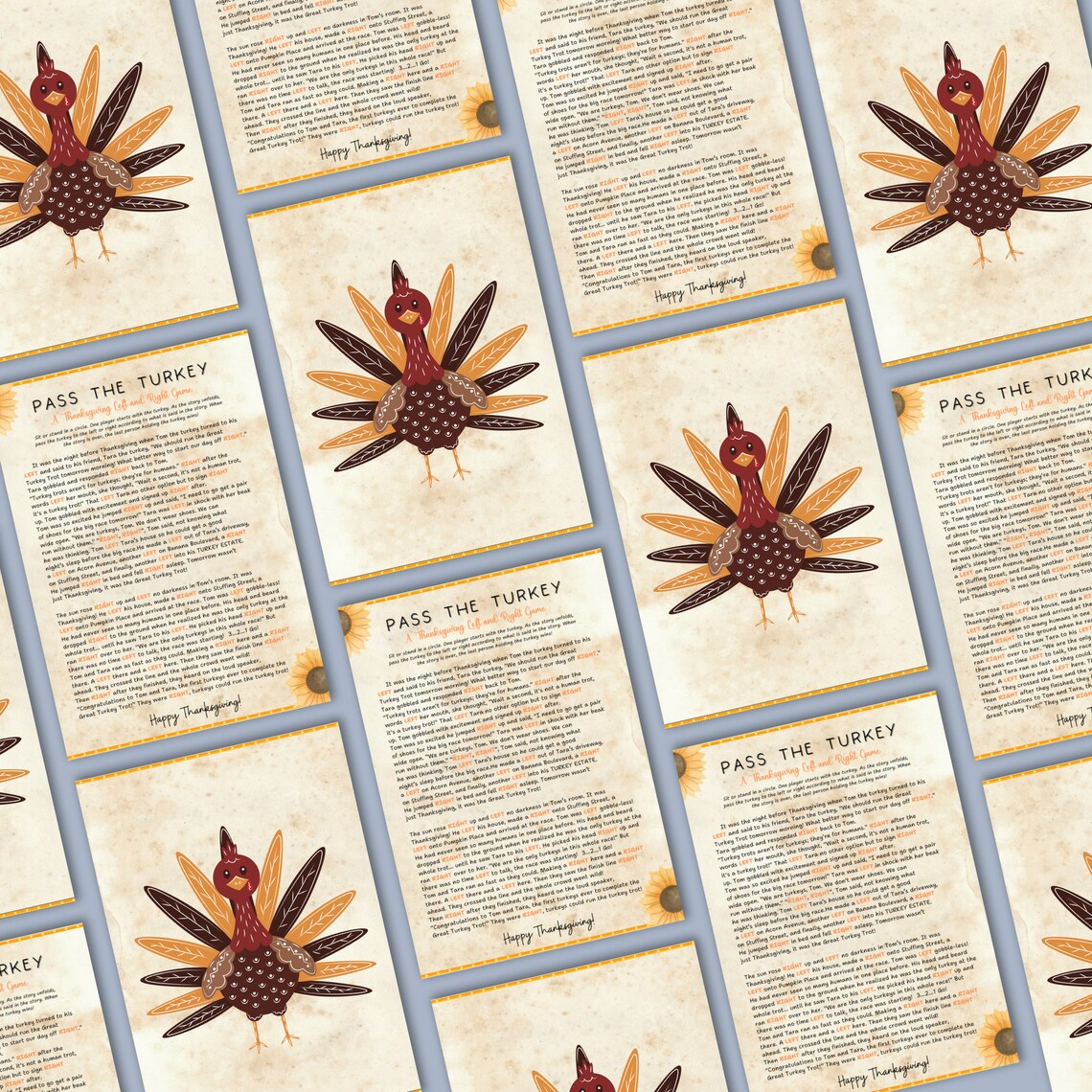Pass the Turkey Thanksgiving Game: Left Right Story (PDF) - Etsy