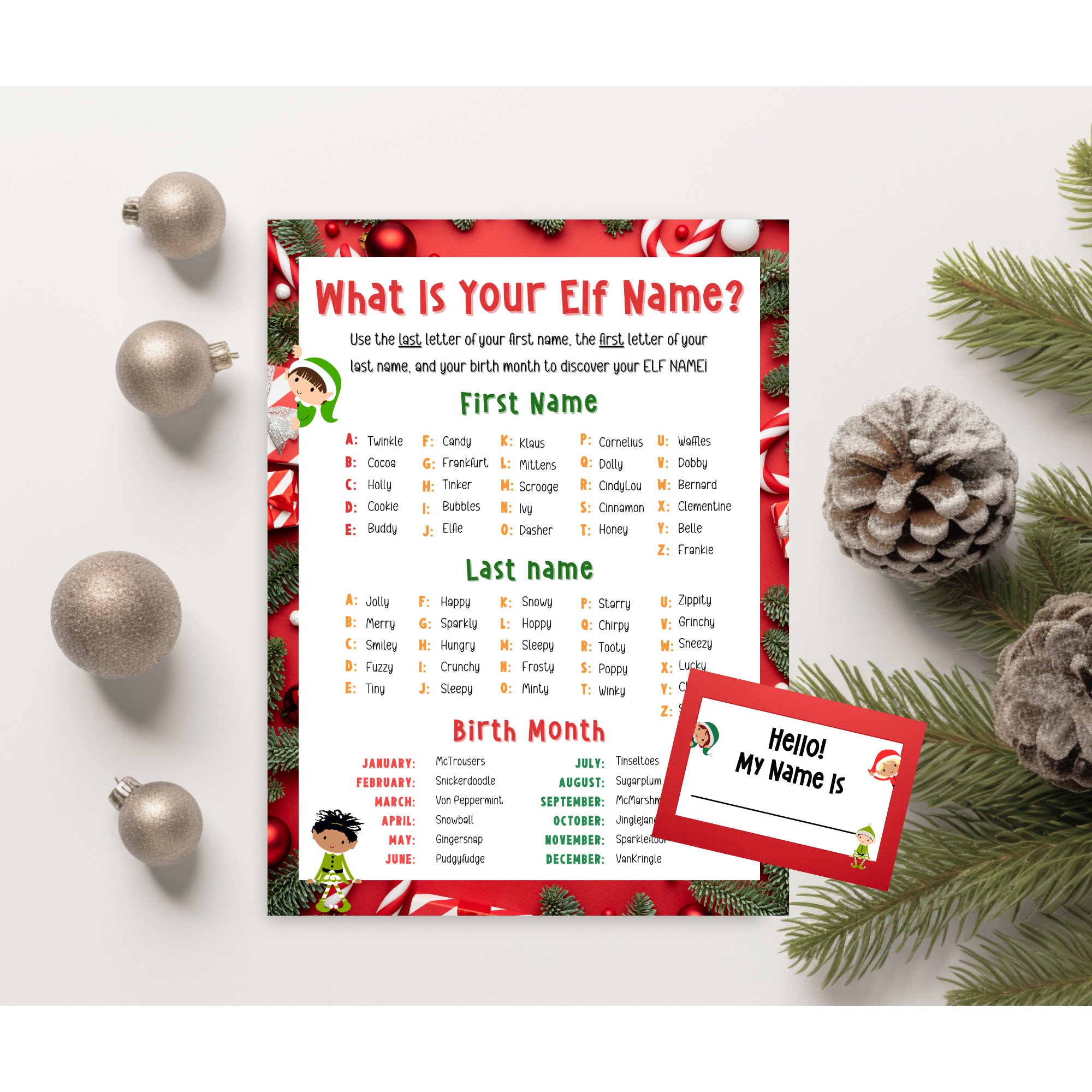 What’s Your Elf Name Game Bundle, Office Party Games Reindeer Names ...