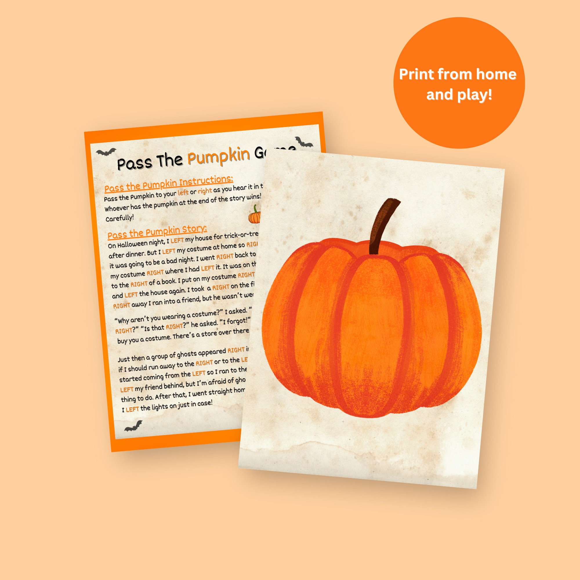 Halloween Pass the Pumpkin Game: Left Right Story (printable) - Etsy