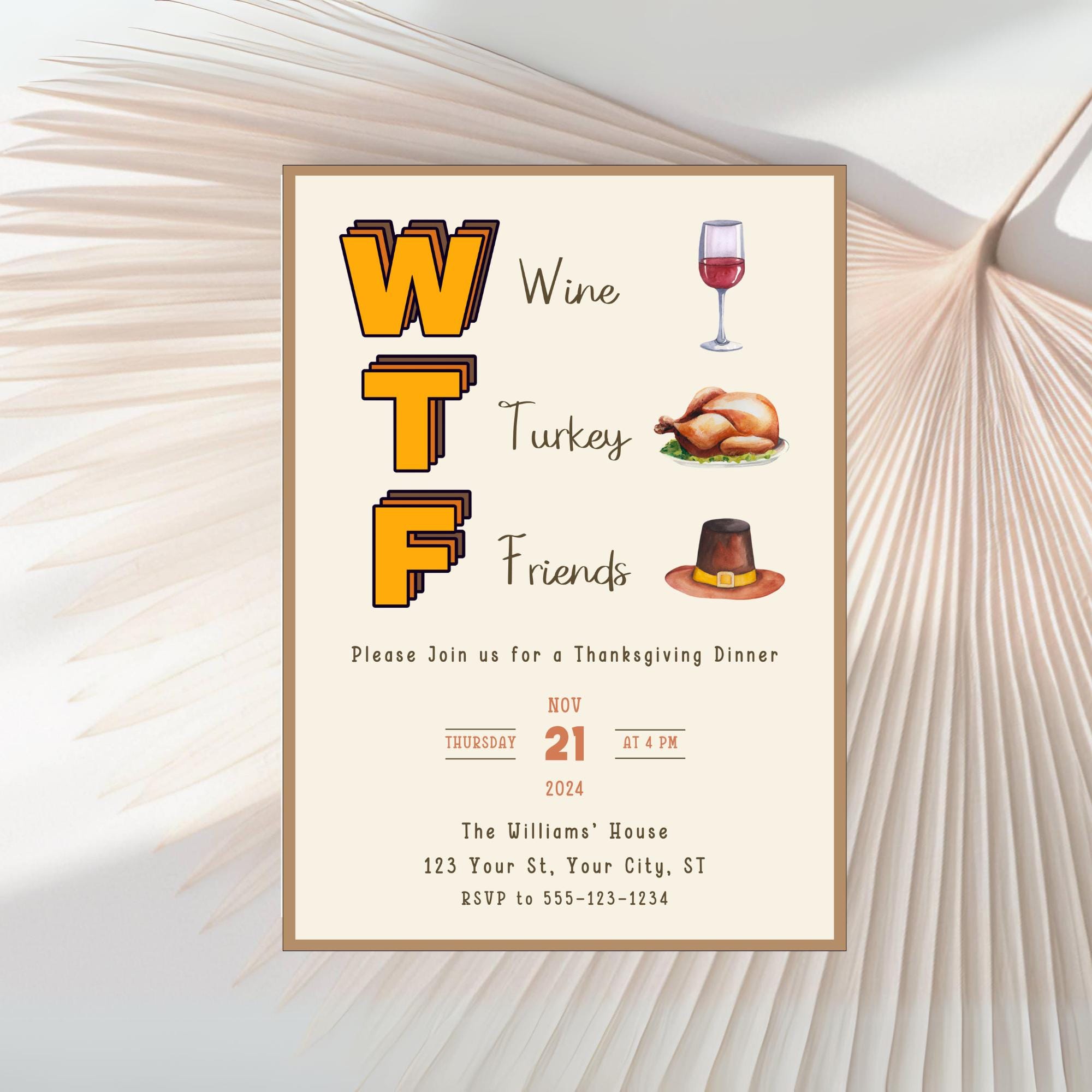 Funny WTF Thanksgiving Invitation: Editable Friendsgiving Party Invite ...