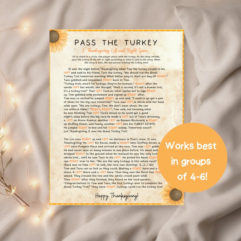 Left Right Game, Pass the Turkey Printable Fall Game, Autumn Family ...