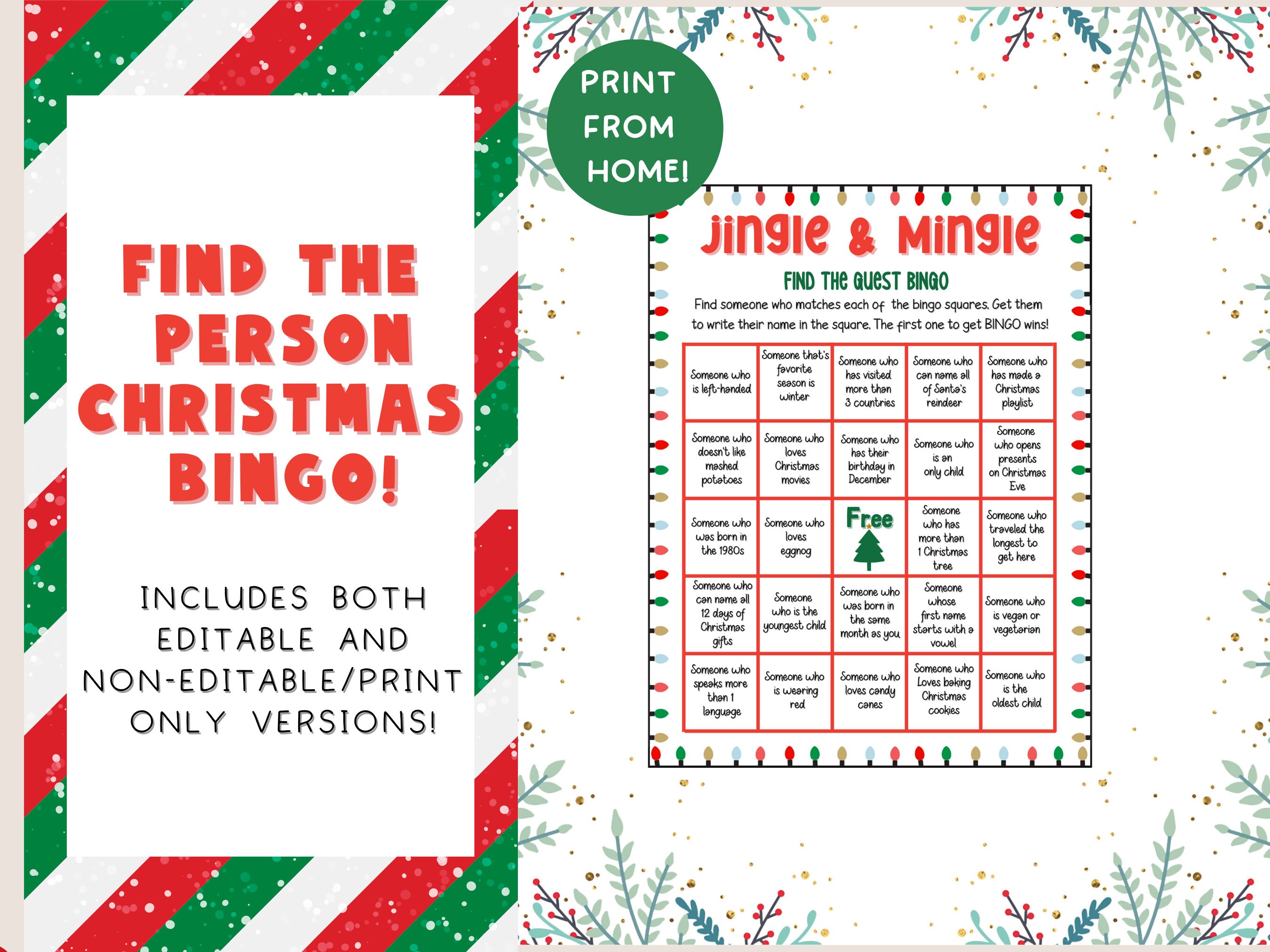 Christmas Party Bingo Game: Jingle & Mingle, Find the Guest (PDF) - Etsy