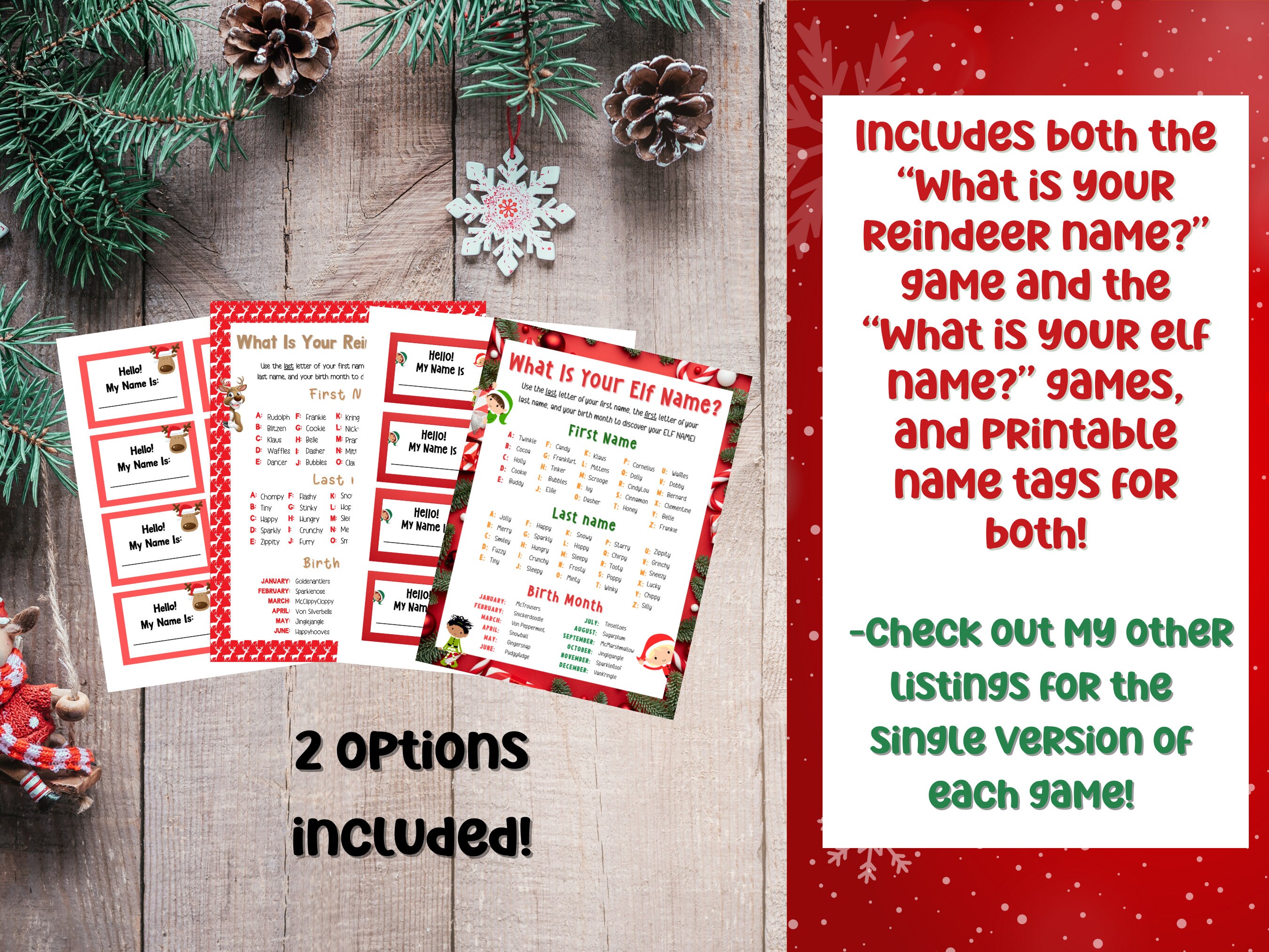 What’s Your Elf Name Game Bundle, Office Party Games Reindeer Names ...