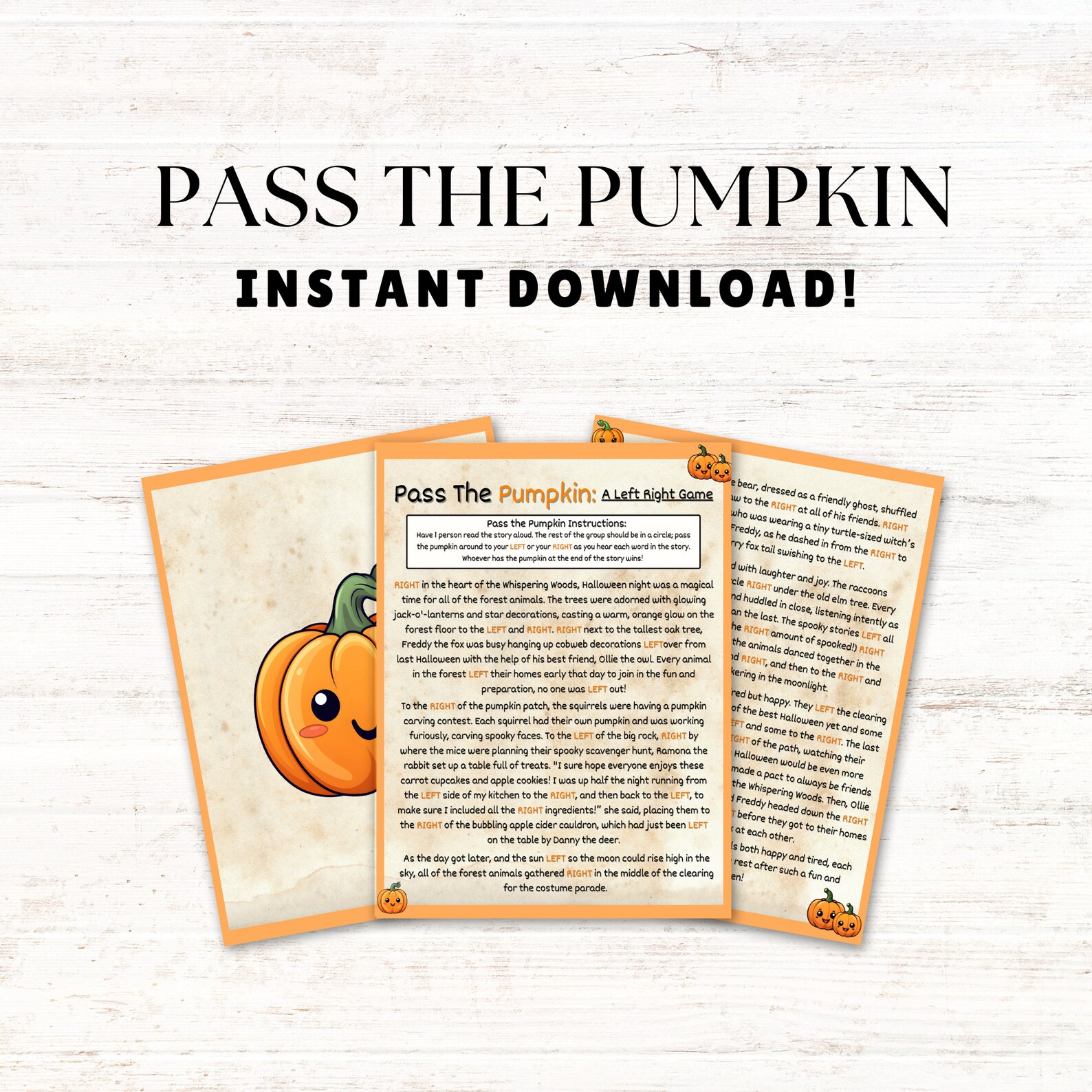 Pass the Pumpkin Halloween Game: Left Right Story (printable PDF) - Etsy