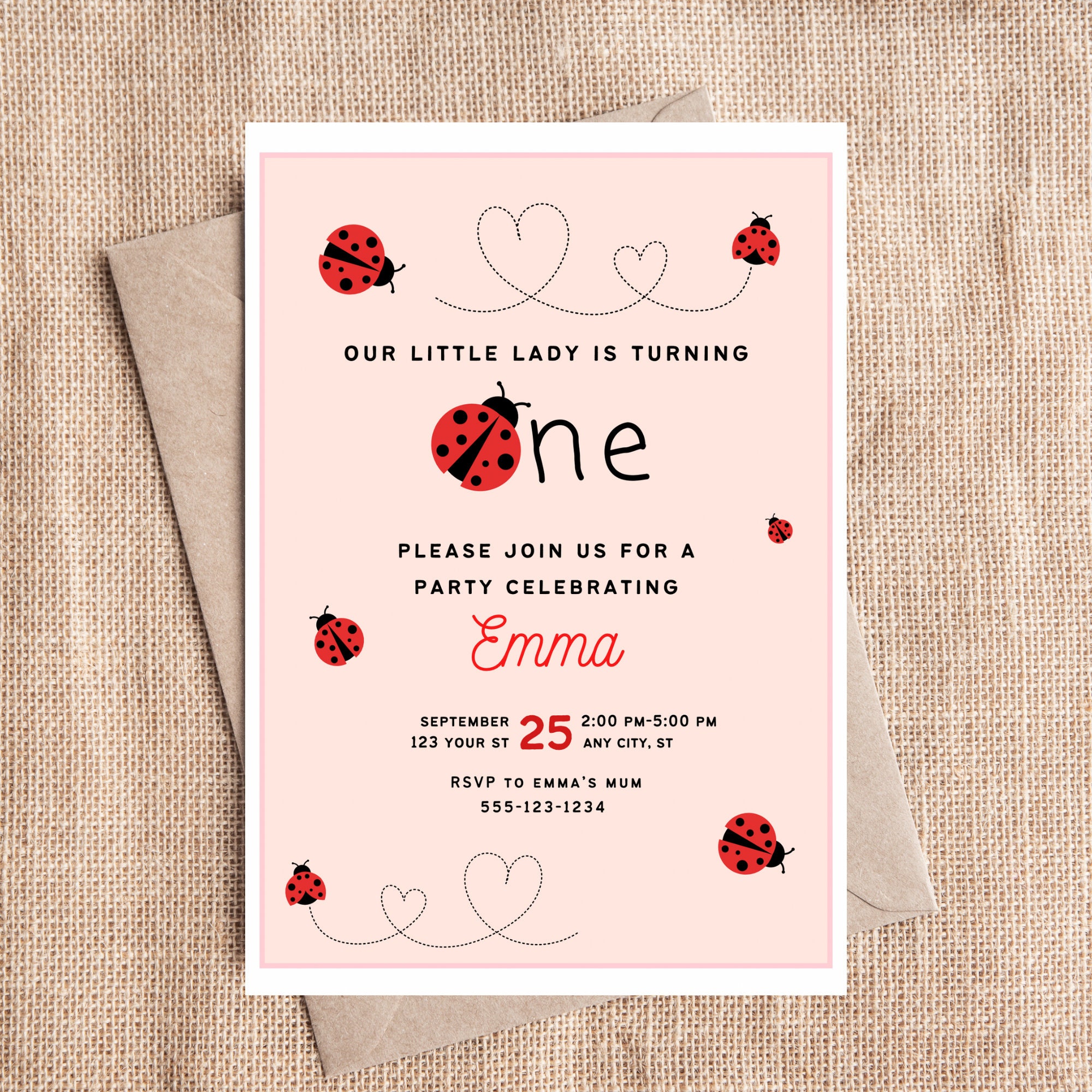 Ladybug Party Invitation, Pink Printable Miraculous Lady Bug Invite for ...