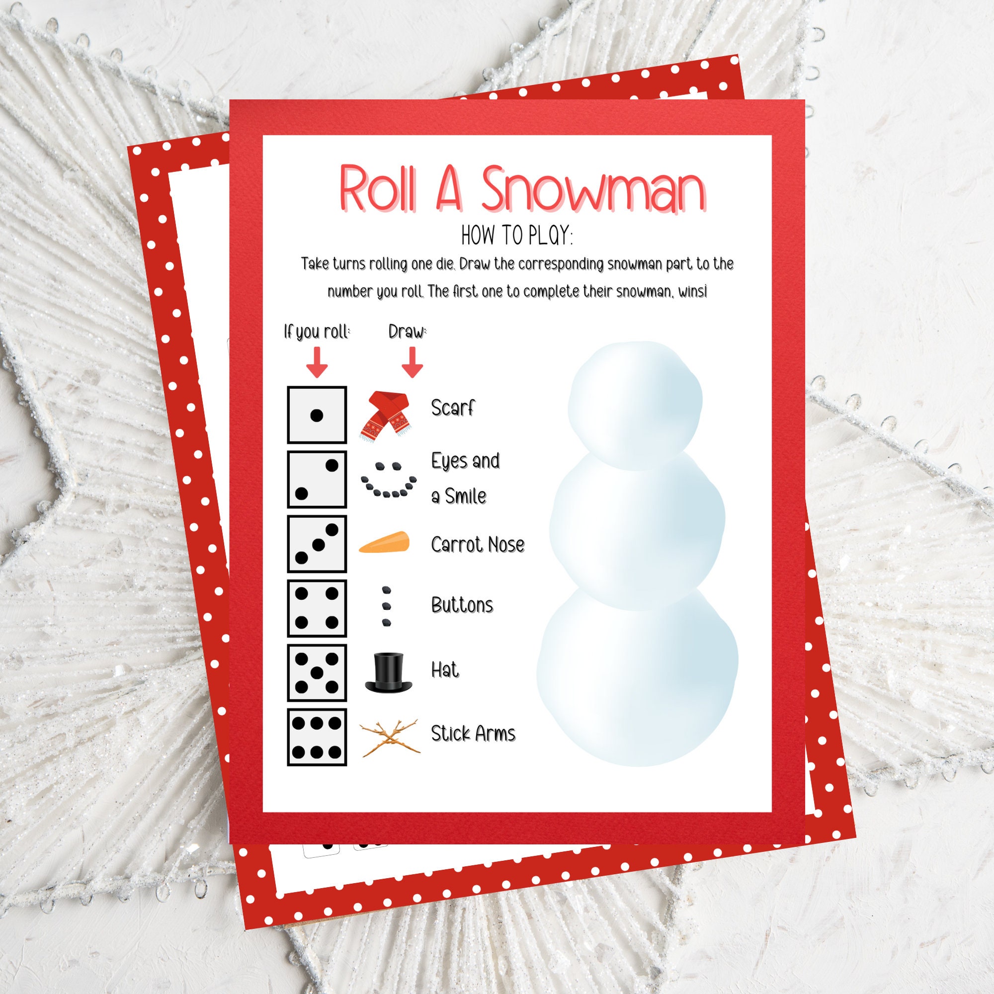 Roll a Snowman Game, Roll a Snowman Dice Game, Printable Christmas ...