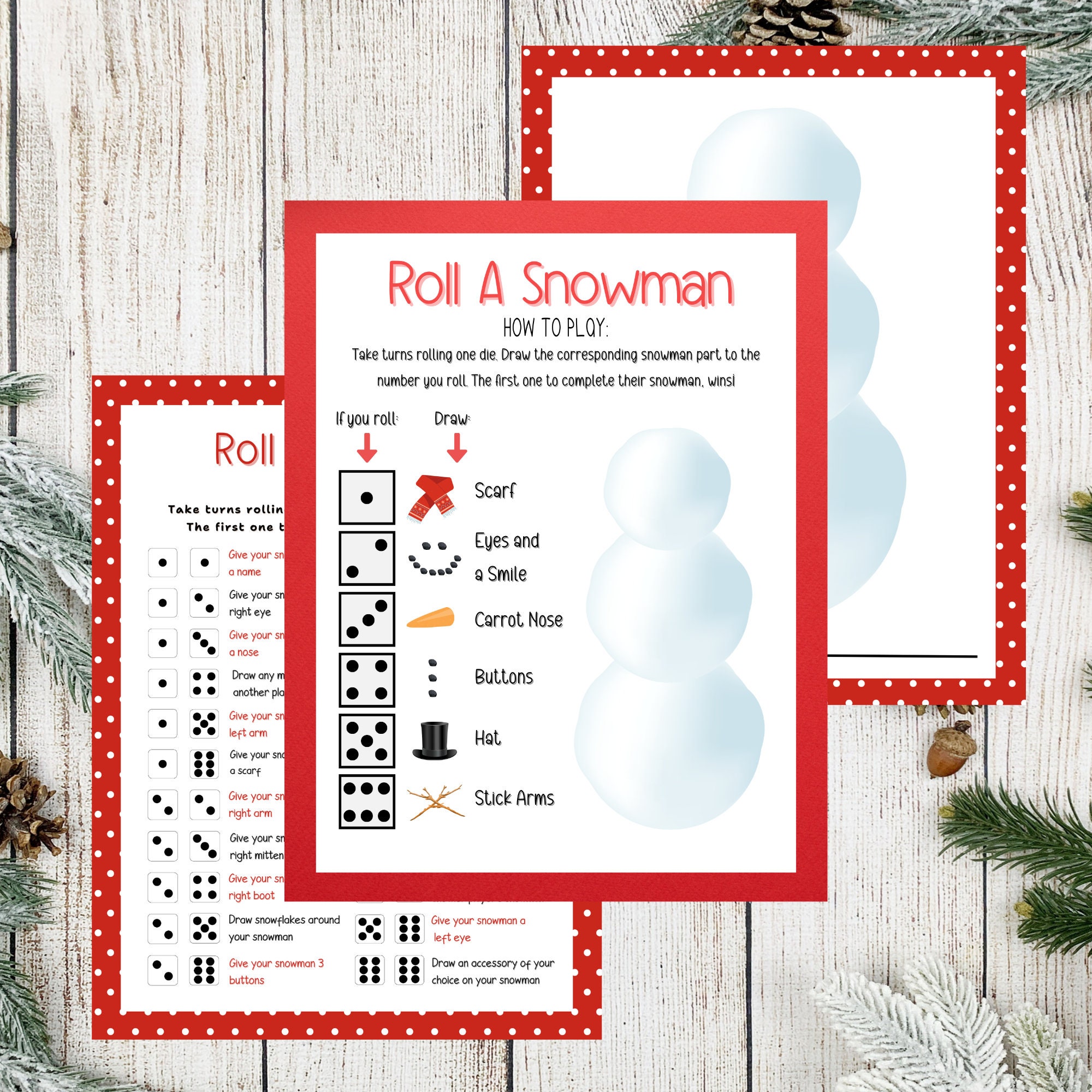 Roll a Snowman Game, Roll a Snowman Dice Game, Printable Christmas ...