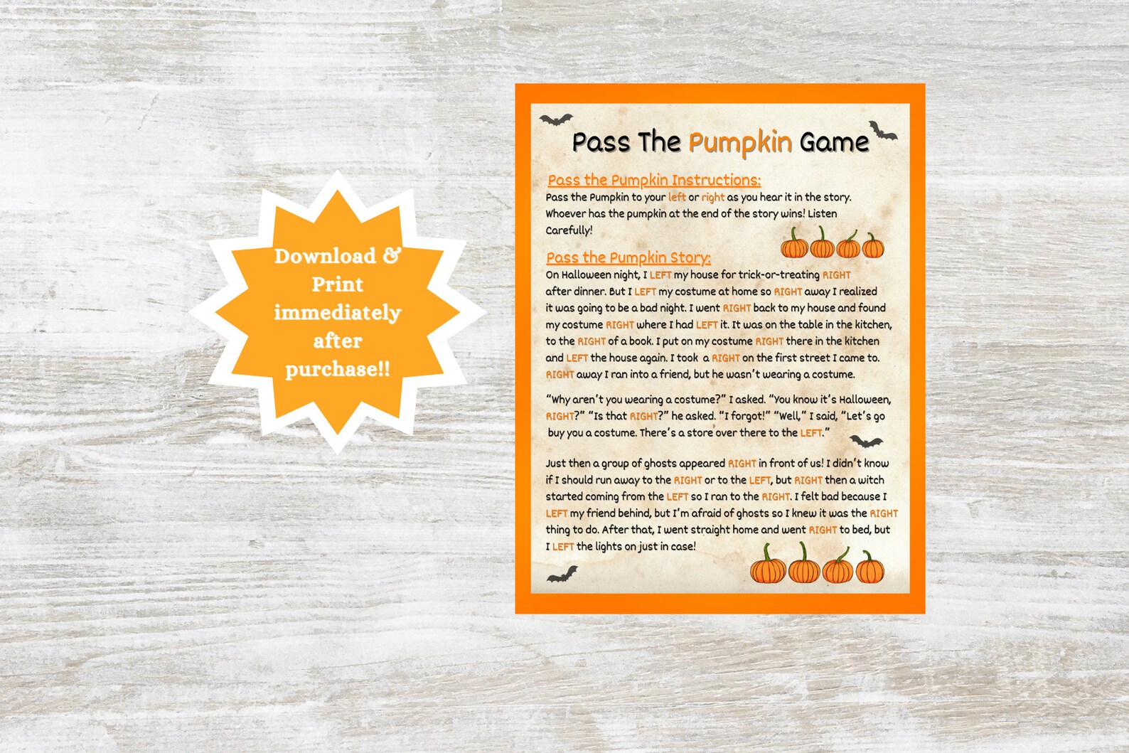 Halloween Pass the Pumpkin Game: Left Right Story (printable) - Etsy