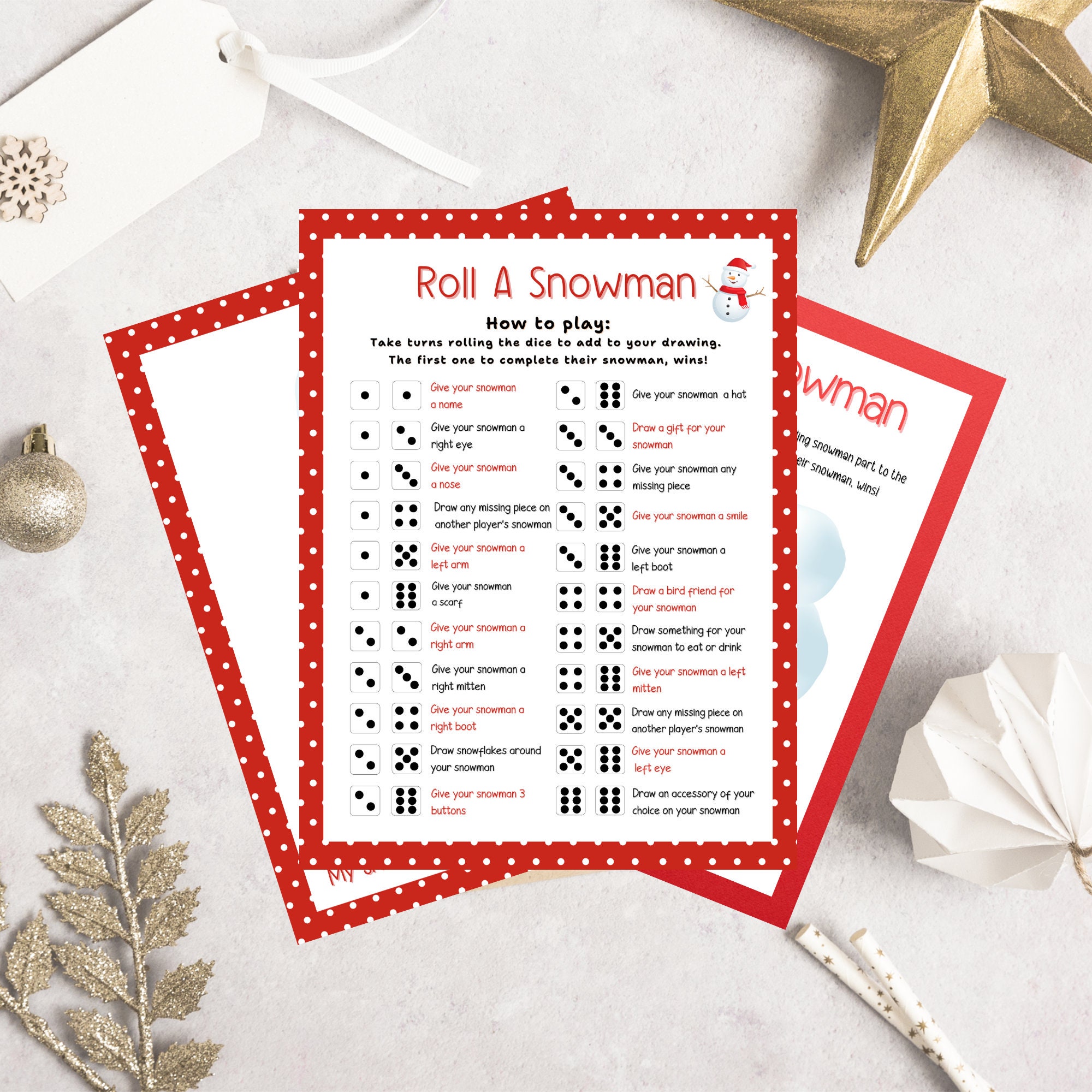 Roll a Snowman Game, Roll a Snowman Dice Game, Printable Christmas ...