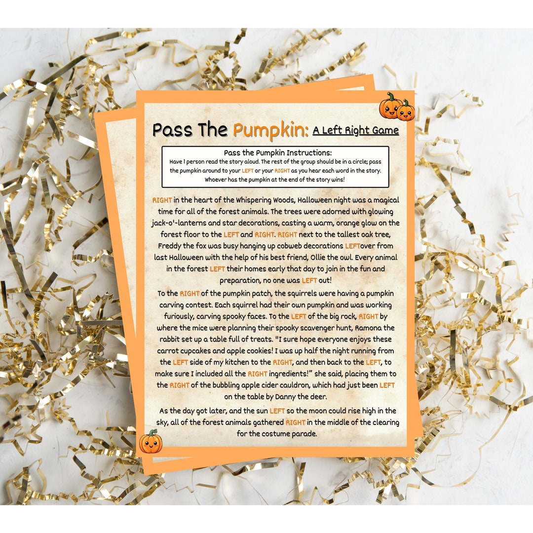 Pass the Pumpkin Halloween Game: Left Right Story (printable PDF) - Etsy