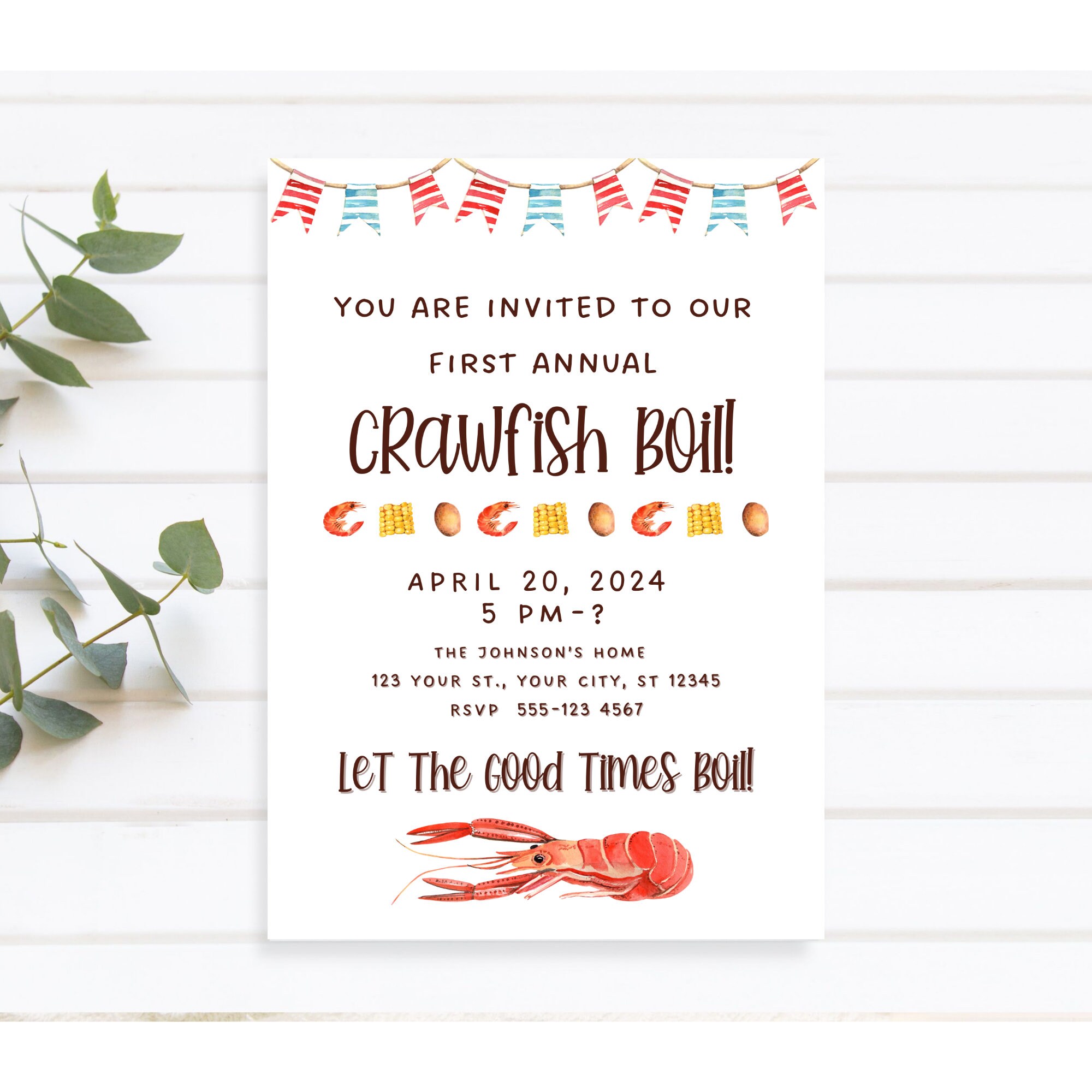 Crawfish Boil Invitation, Annual Crawfish Boil Invitation, Crawfish ...