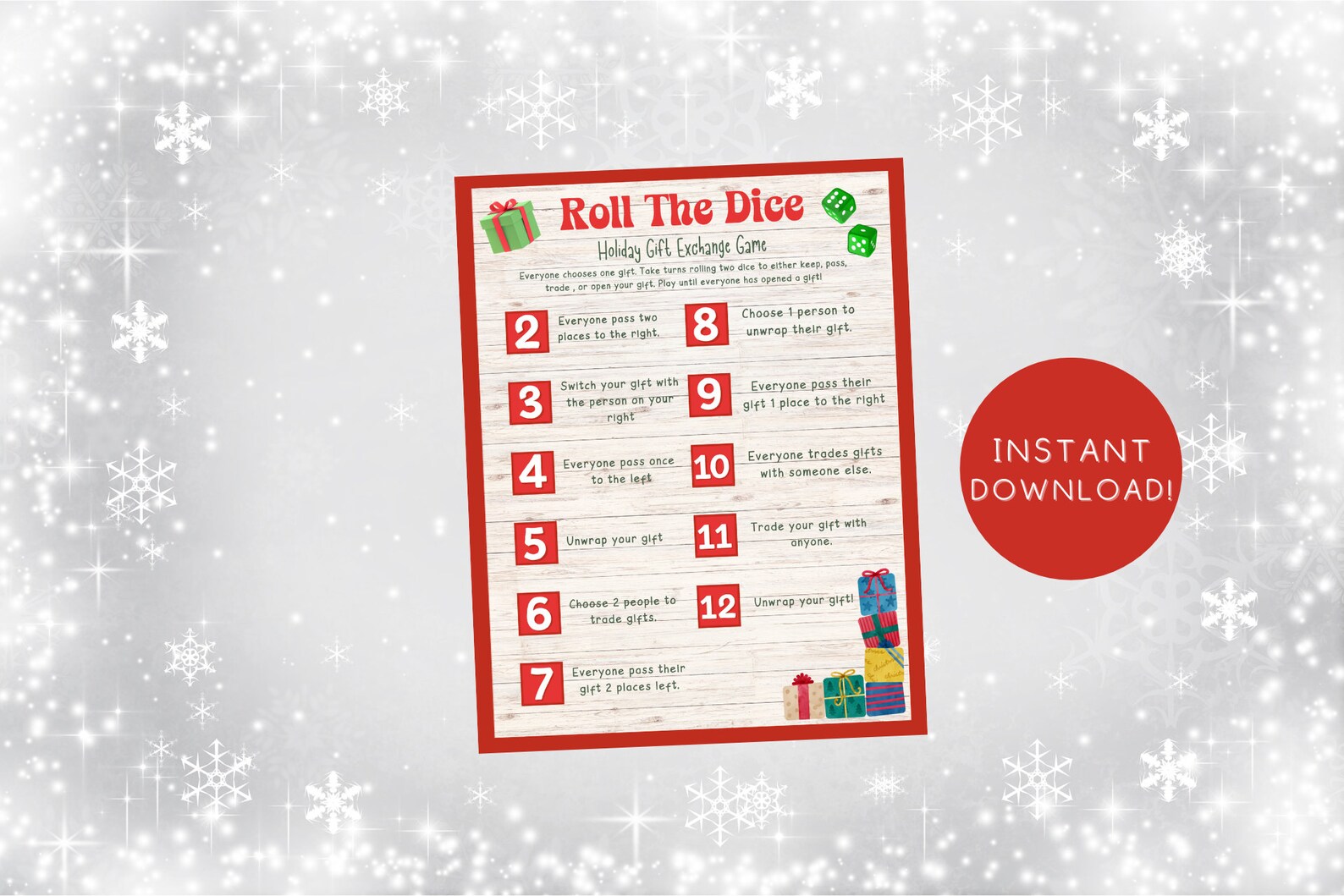 Roll the Dice Game, Holiday Gift Exchange Game, White Elephant ...