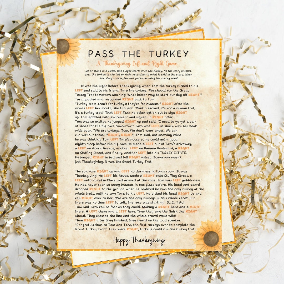 Pass the Turkey Thanksgiving Game: Left Right Story (PDF) - Etsy