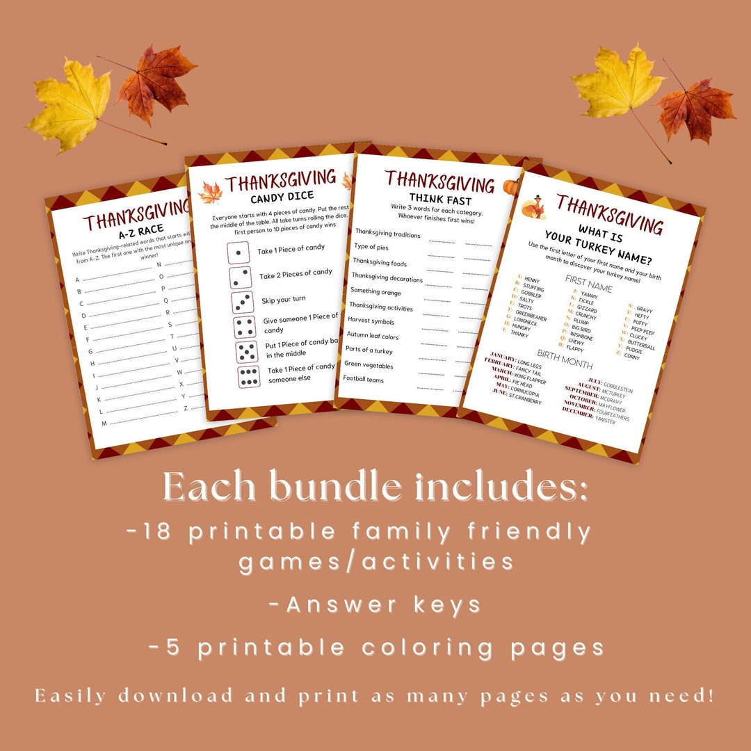 18 Fall Games Bundle, Printable Thanksgiving Indoor Games, 18 Fall ...