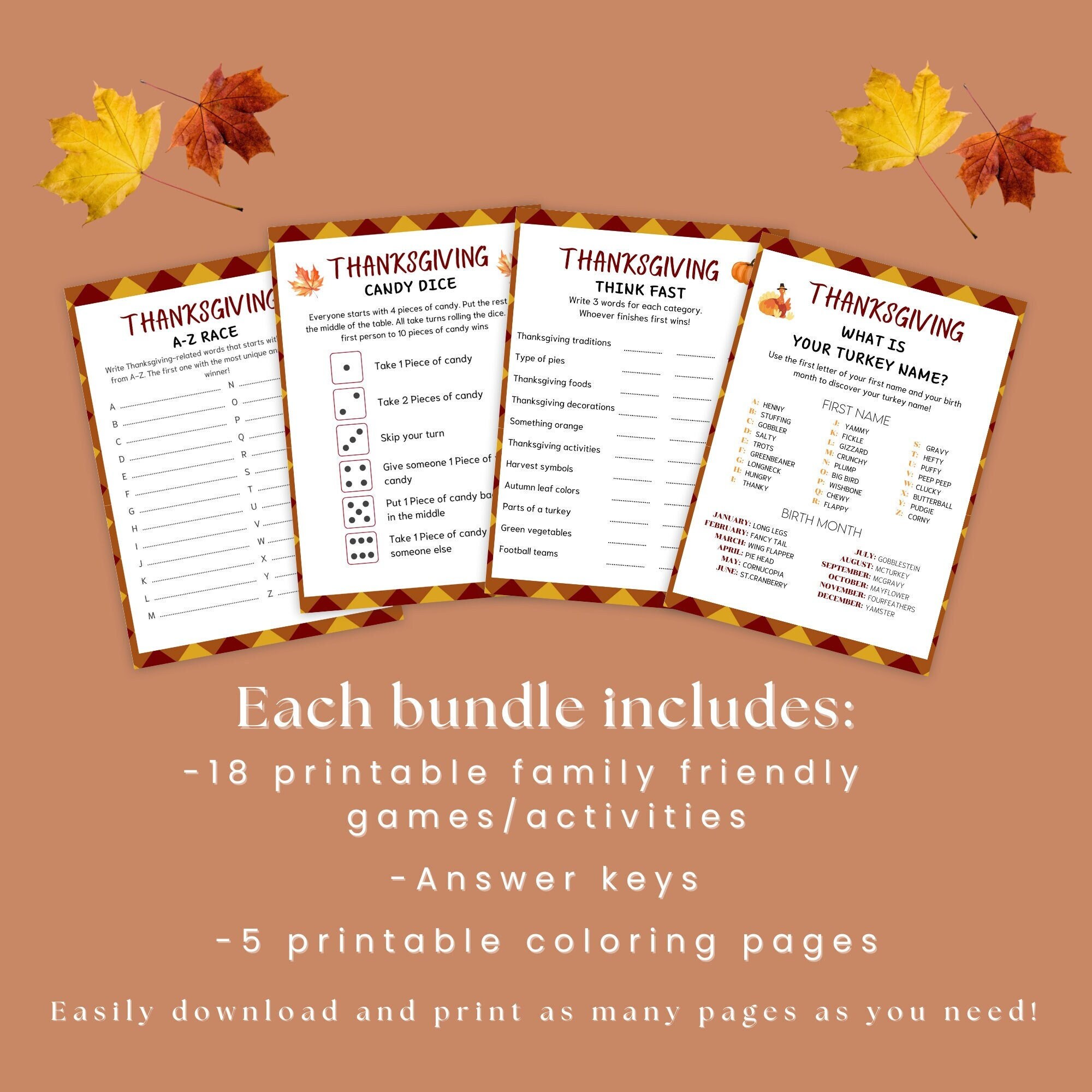 18 Fall Games Bundle, Printable Thanksgiving Indoor Games, 18 Fall ...