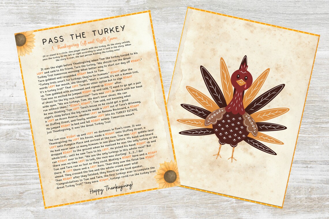 Left Right Game, Pass the Turkey Printable Fall Game, Autumn Family ...