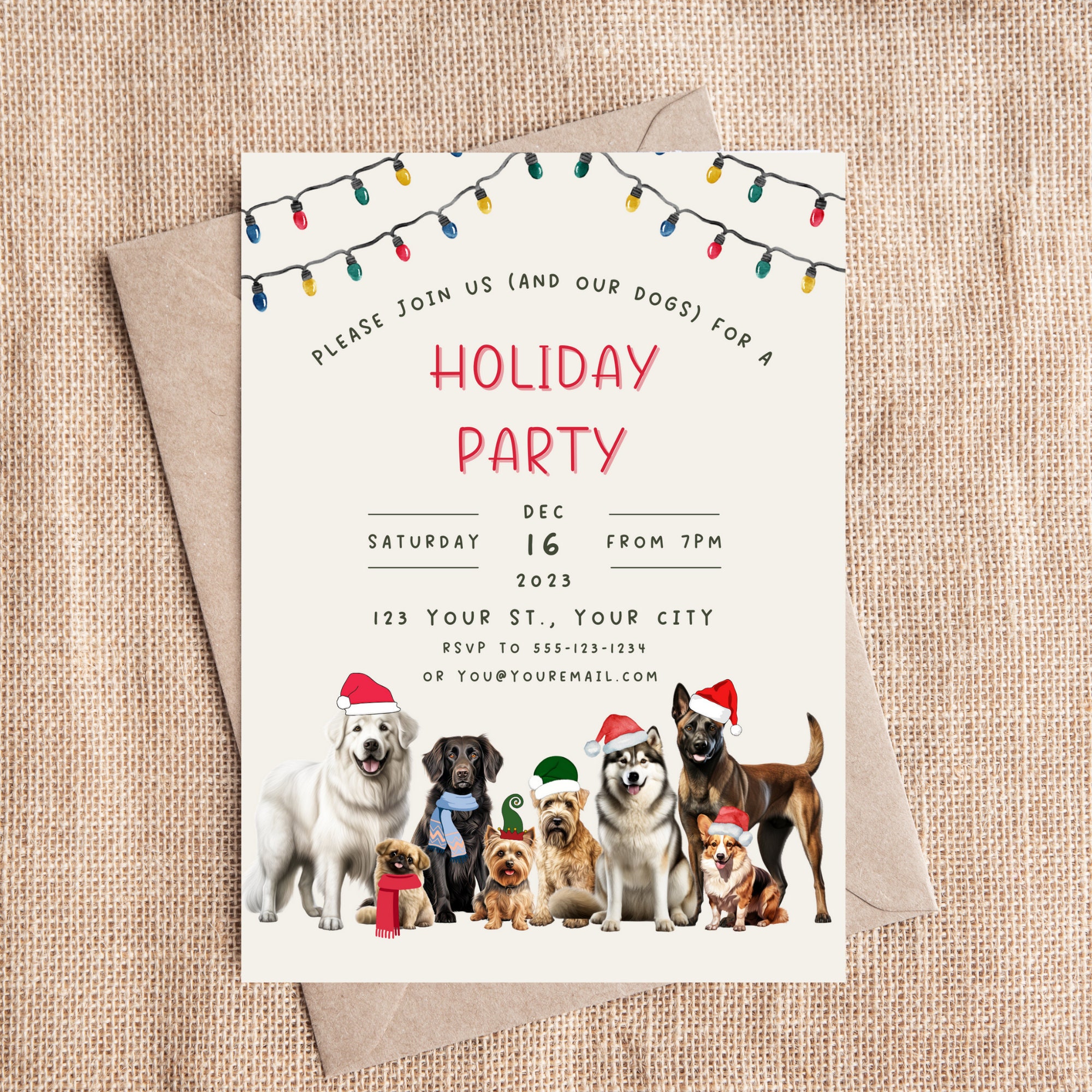 Dog Holiday Party Invitation, Puppy Christmas Party Invite, Funny Pet ...