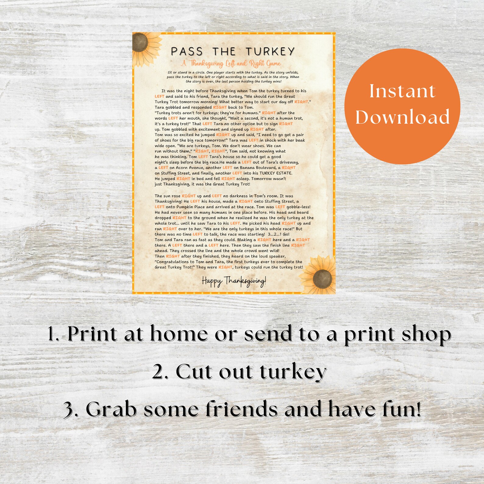 Left Right Game, Pass the Turkey Printable Fall Game, Autumn Family ...