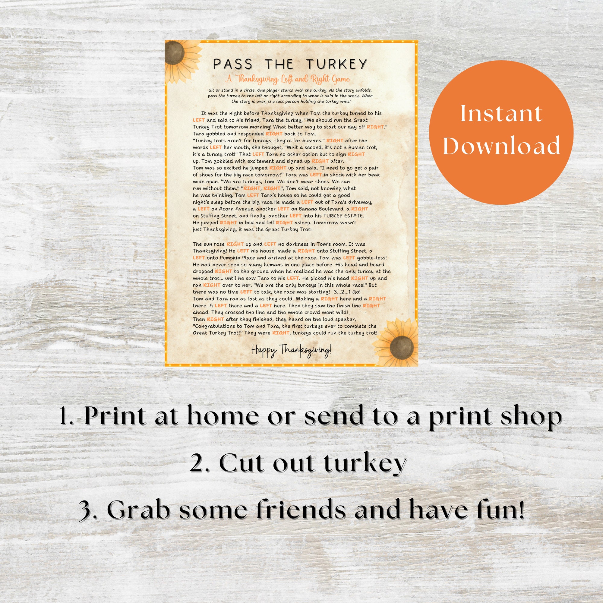 Pass the Turkey Thanksgiving Game: Left Right Story (PDF) - Etsy