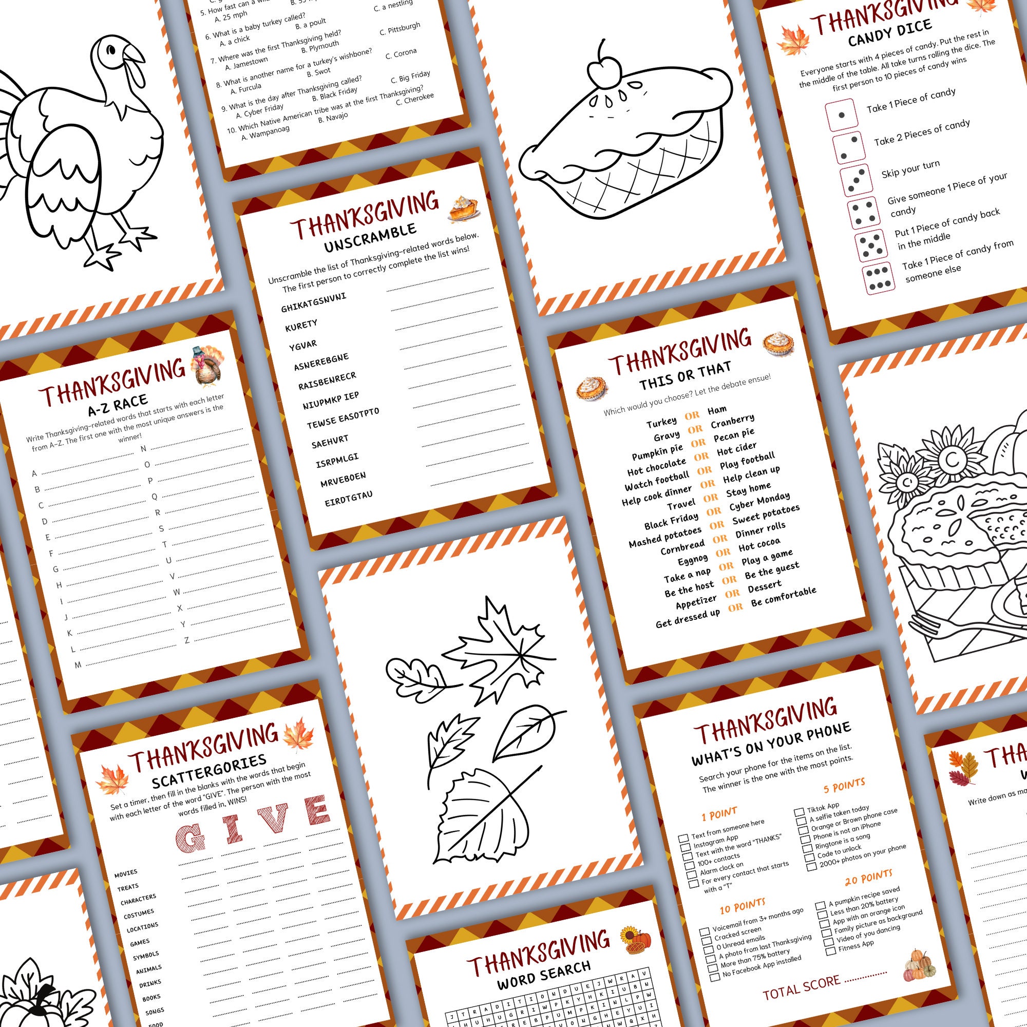 18 Fall Games Bundle, Printable Thanksgiving Indoor Games, 18 Fall ...