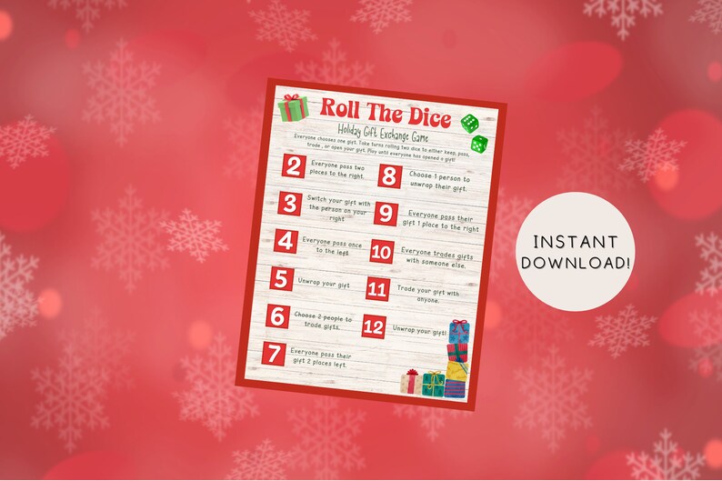 Roll the Dice Game, Holiday Gift Exchange Game, White Elephant ...