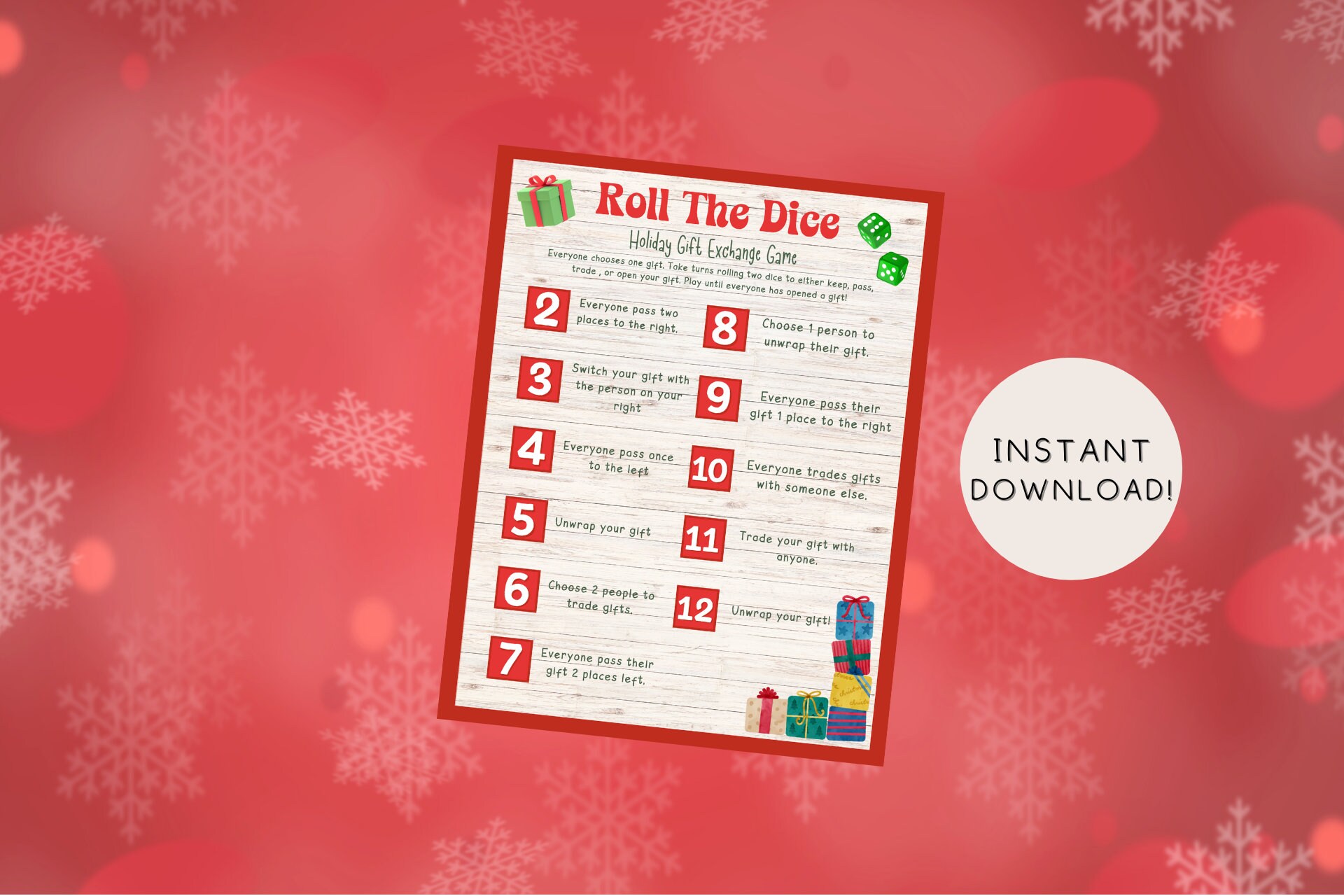 Roll the Dice Game, Holiday Gift Exchange Game, White Elephant ...